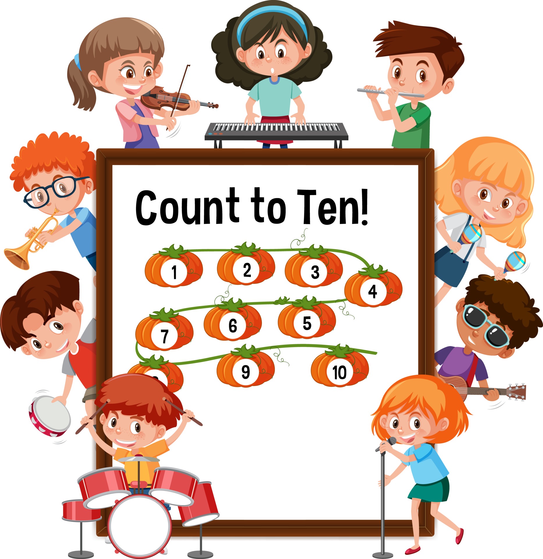 Count to ten number board with many kids cartoon character 2712400 ...