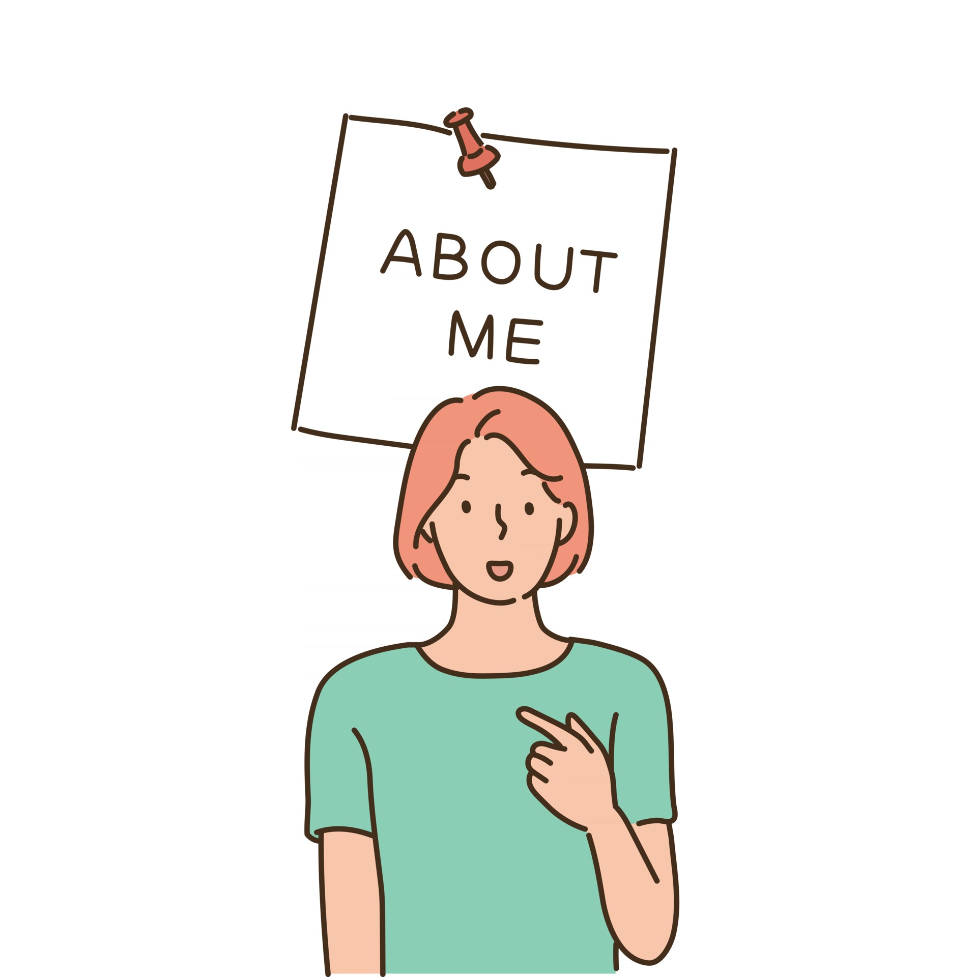 A woman is introducing herself by pointing a finger at her. hand drawn ... A woman is introducing herself by pointing a finger at her. hand drawn ...