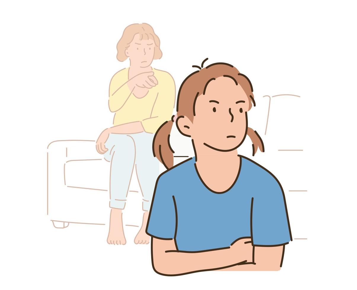 The Mother Is Nagging And The Daughter Has An Angry Expression Hand the-mother-is-nagging-and-the-daughter-has-an-angry-expression-hand