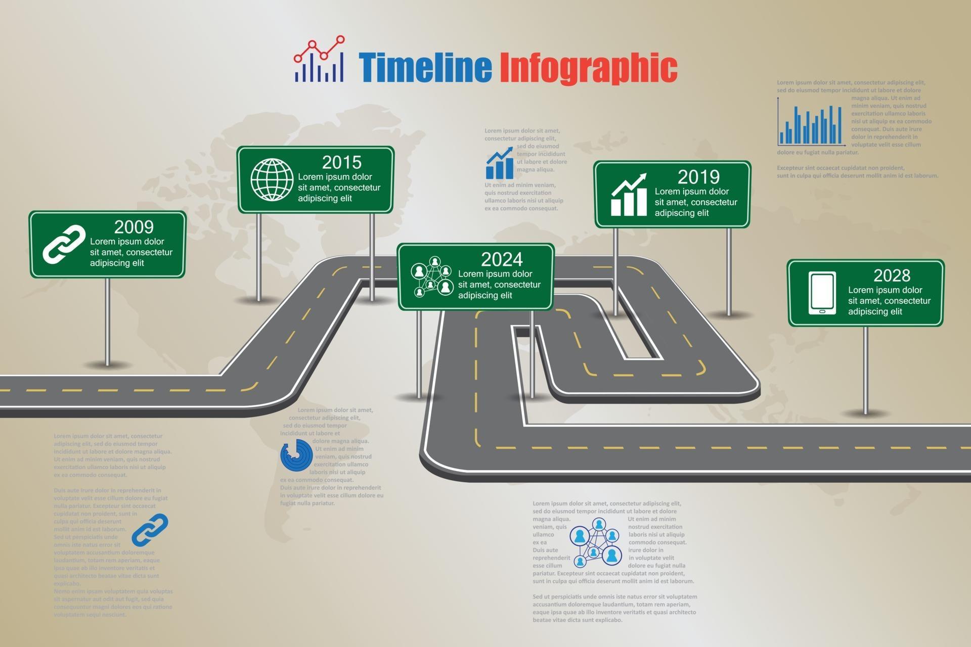 Business roadmap timeline infographic with road sign for abstract ...