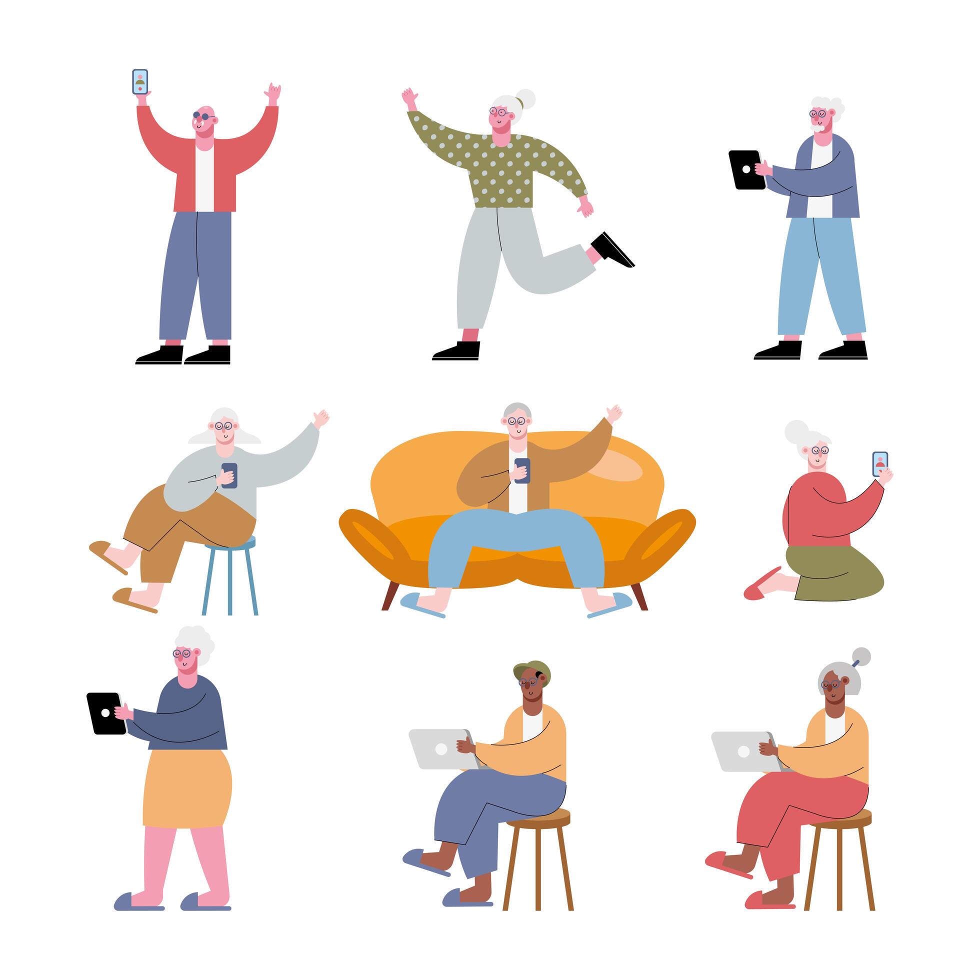 interracial old people using technology 2721609 Vector Art at Vecteezy