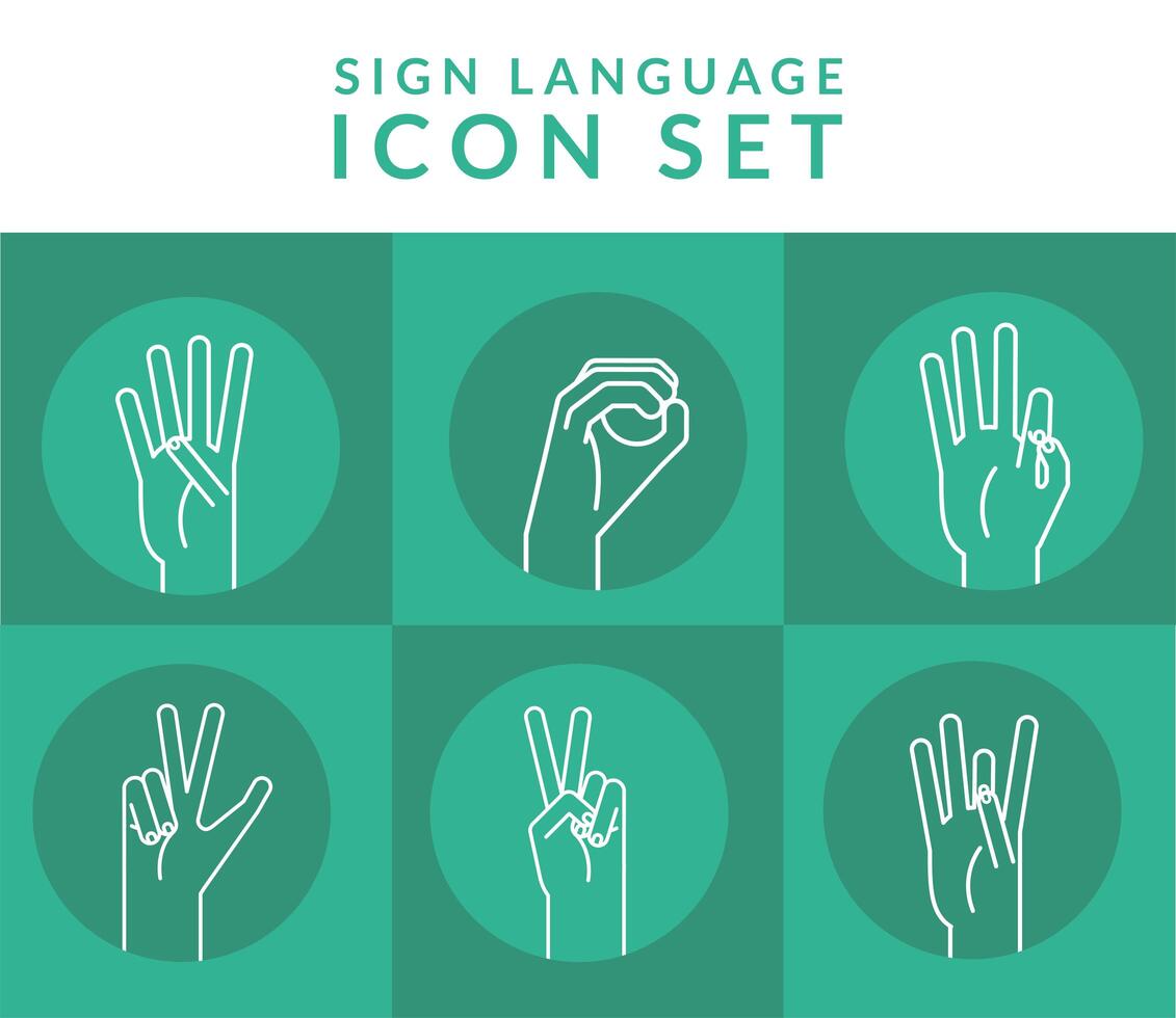 Hand Sign Language Alphabet Line Style Collection Of Icons Vector
