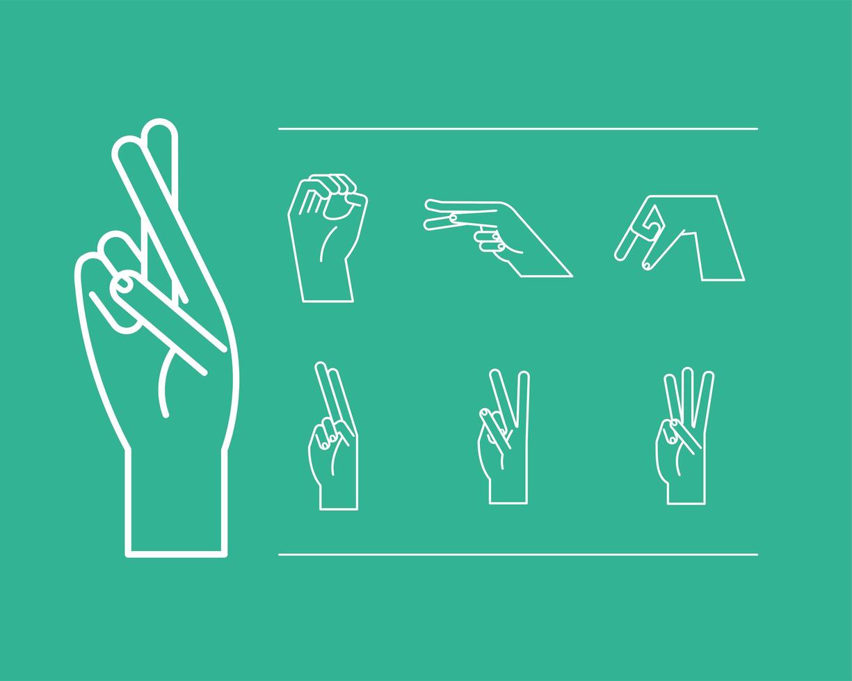 Hand Sign Language Alphabet Line Style Set Of Icons Vector Design