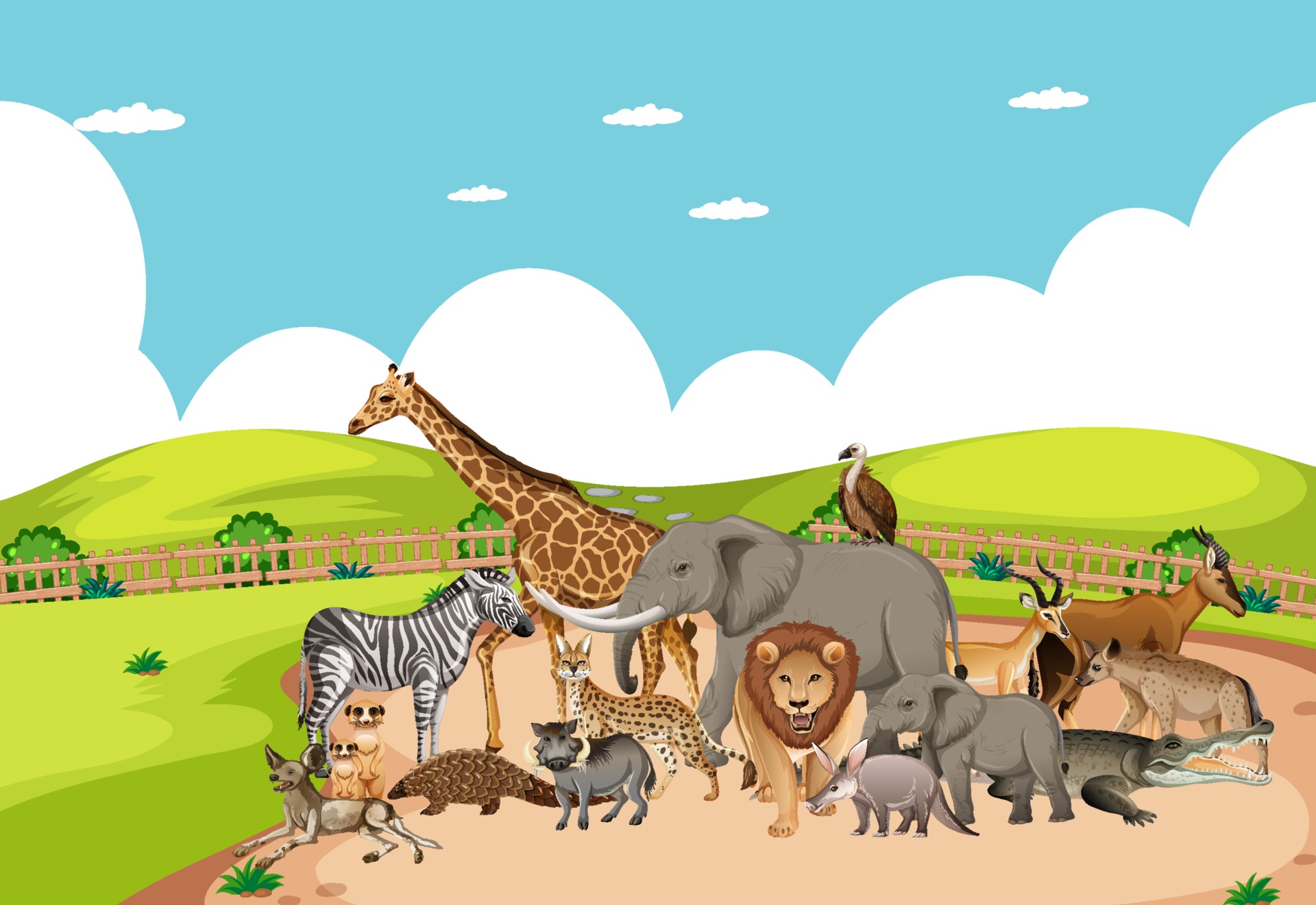 Group of wild african animal in the zoo scene 2722915 Vector Art at ...