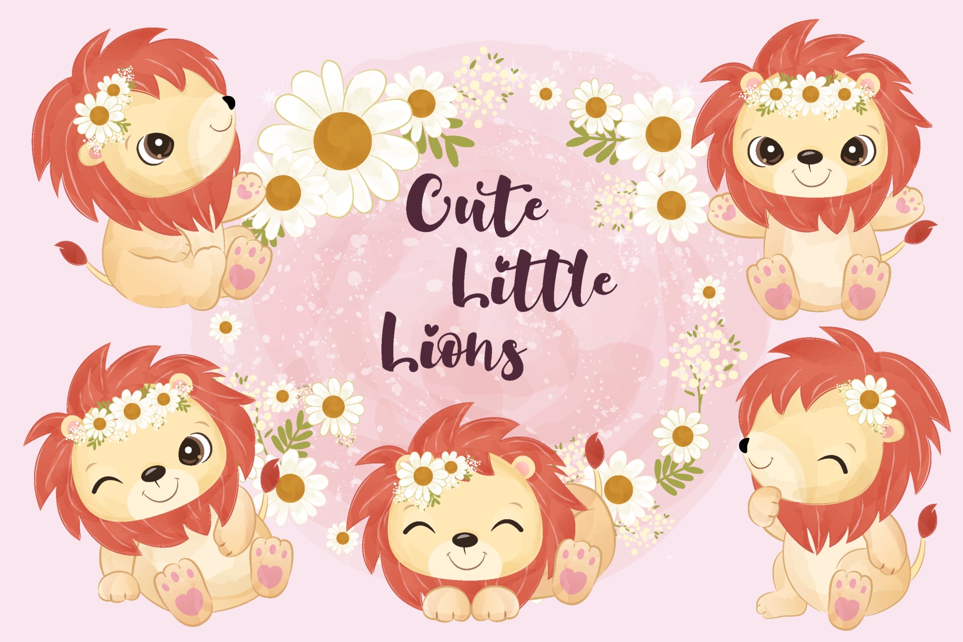 Cute little lions collection in watercolor 2723781 Vector Art at Vecteezy