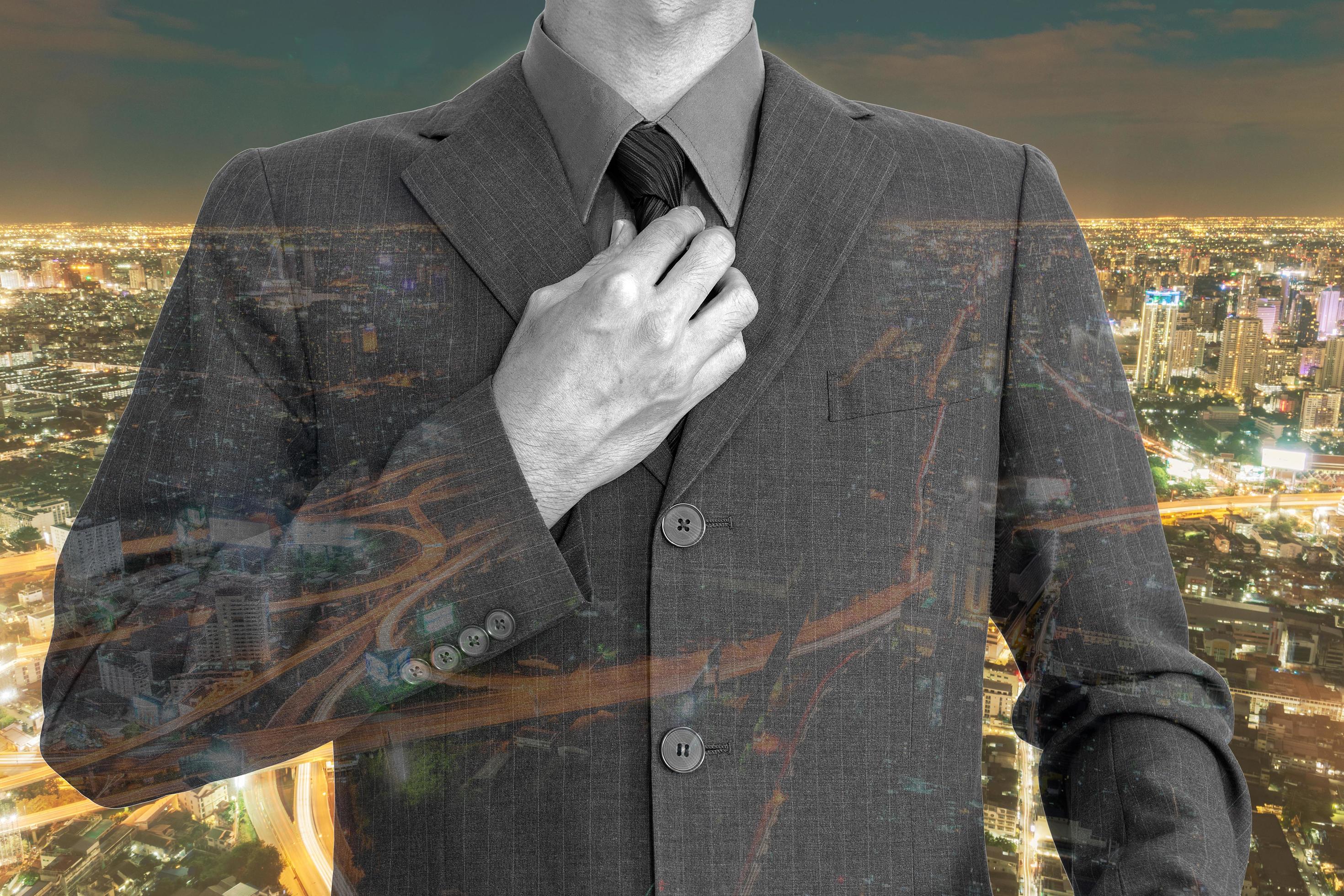 Double exposure of young businessman with cityscape background 2727491 ...