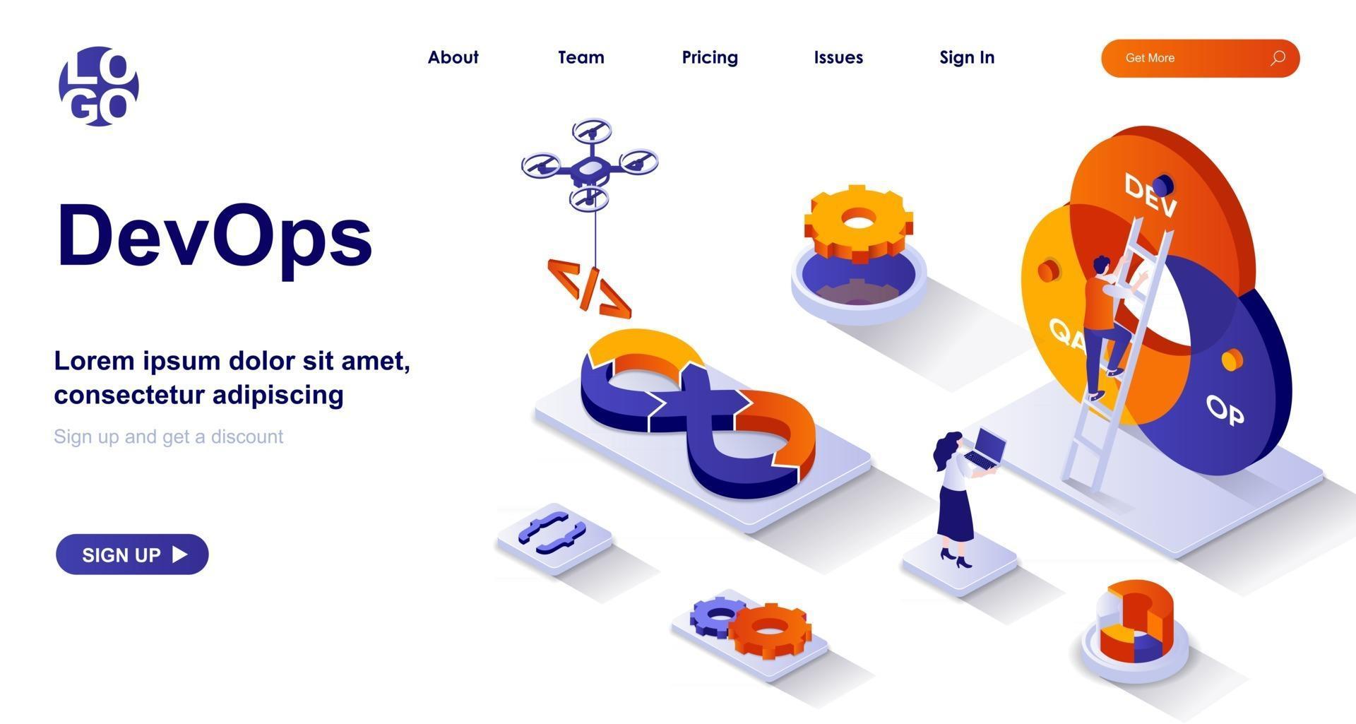 DevOps isometric landing page. Development operations isometry concept 2728110 Vector Art at ...