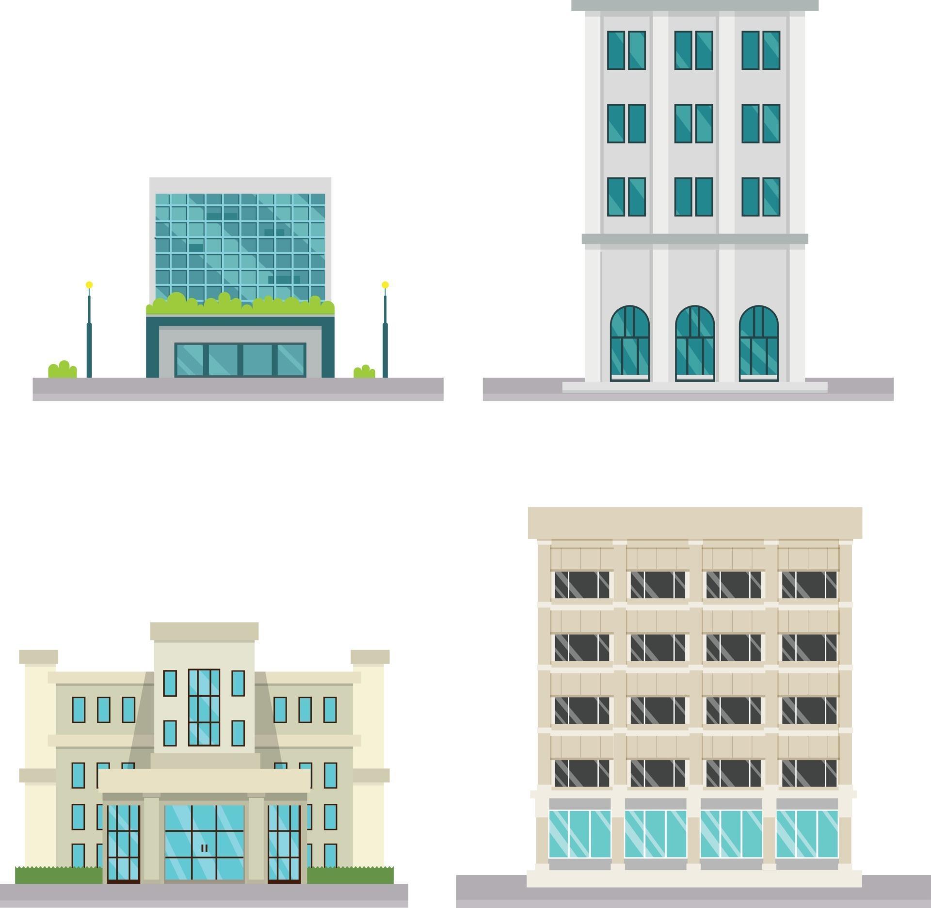 Set of vector flat design buildings.Company buildeing with isolated ...