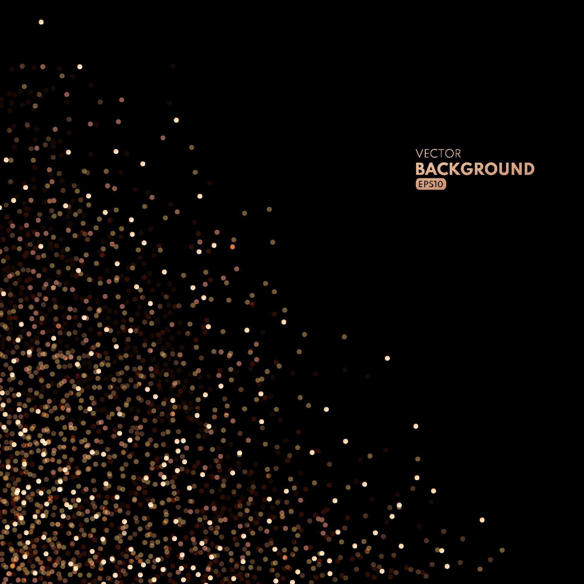 Abstract golden glitter texture on black background. Luxury sparkles template. Festive Christmas ...