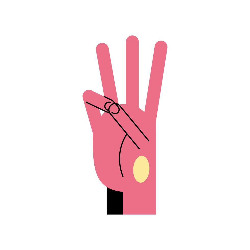 hand sign language six number line and fill style icon vector design ...