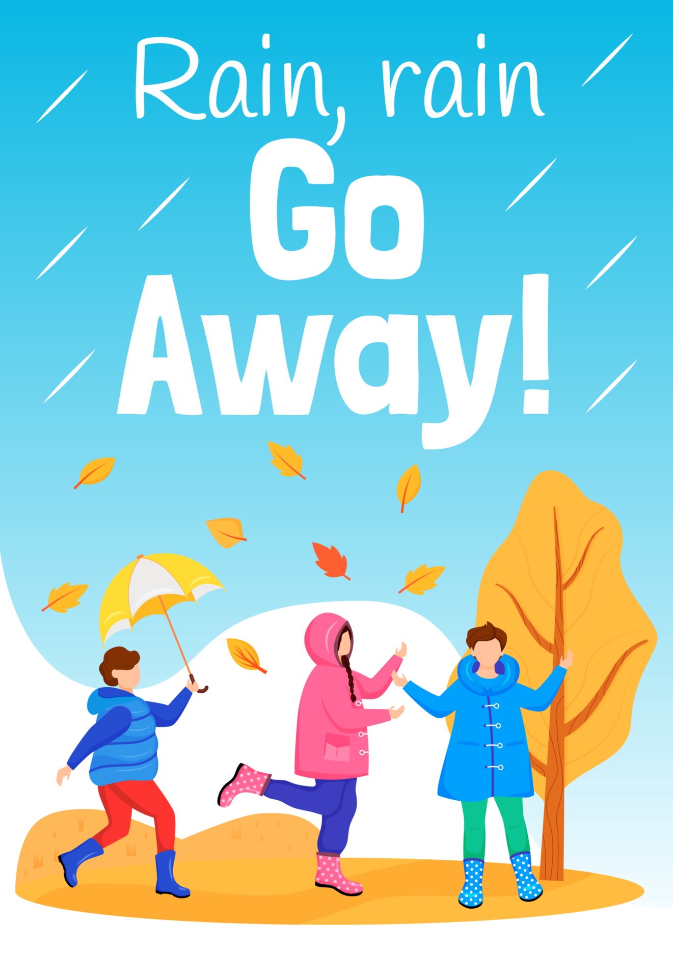 Rain Go Away Poster Flat Color Vector Template Playing Kids Brochure rain-go-away-poster-flat-color-vector-template-playing-kids-brochure