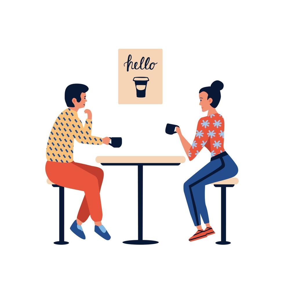 People In Cafe Couple Man And Woman Relaxing And Drinking Coffee