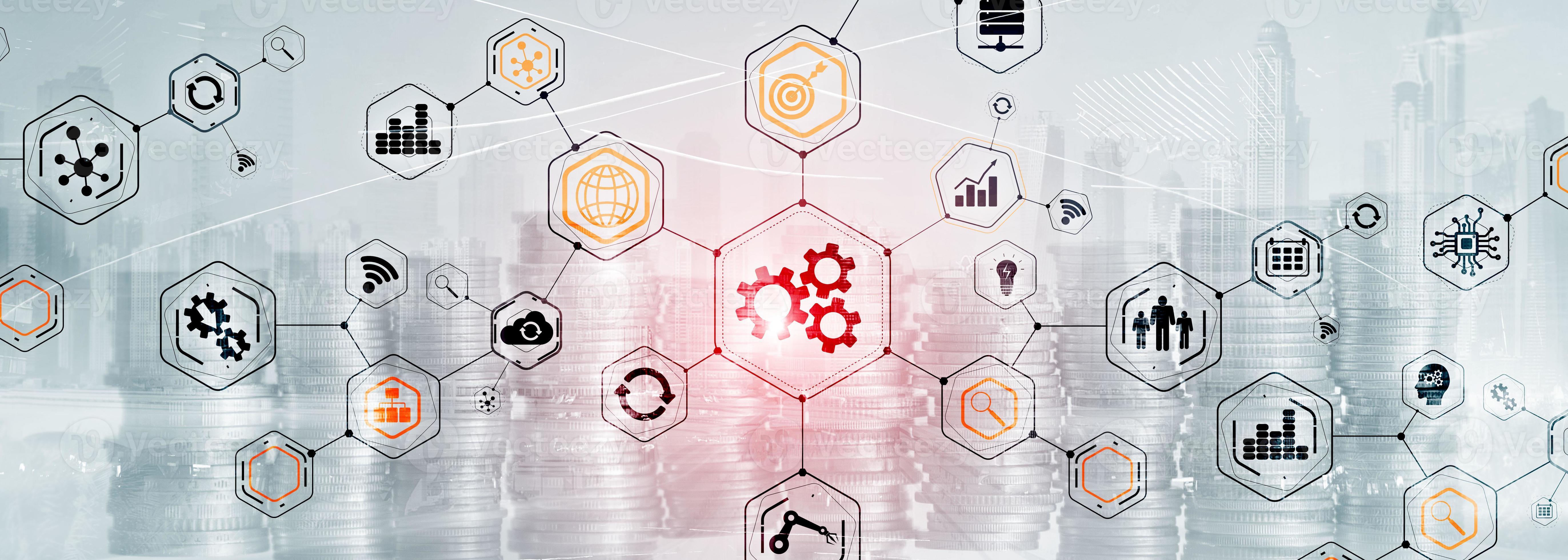 Gears icons engineering manufacturing automation innovation structure ...