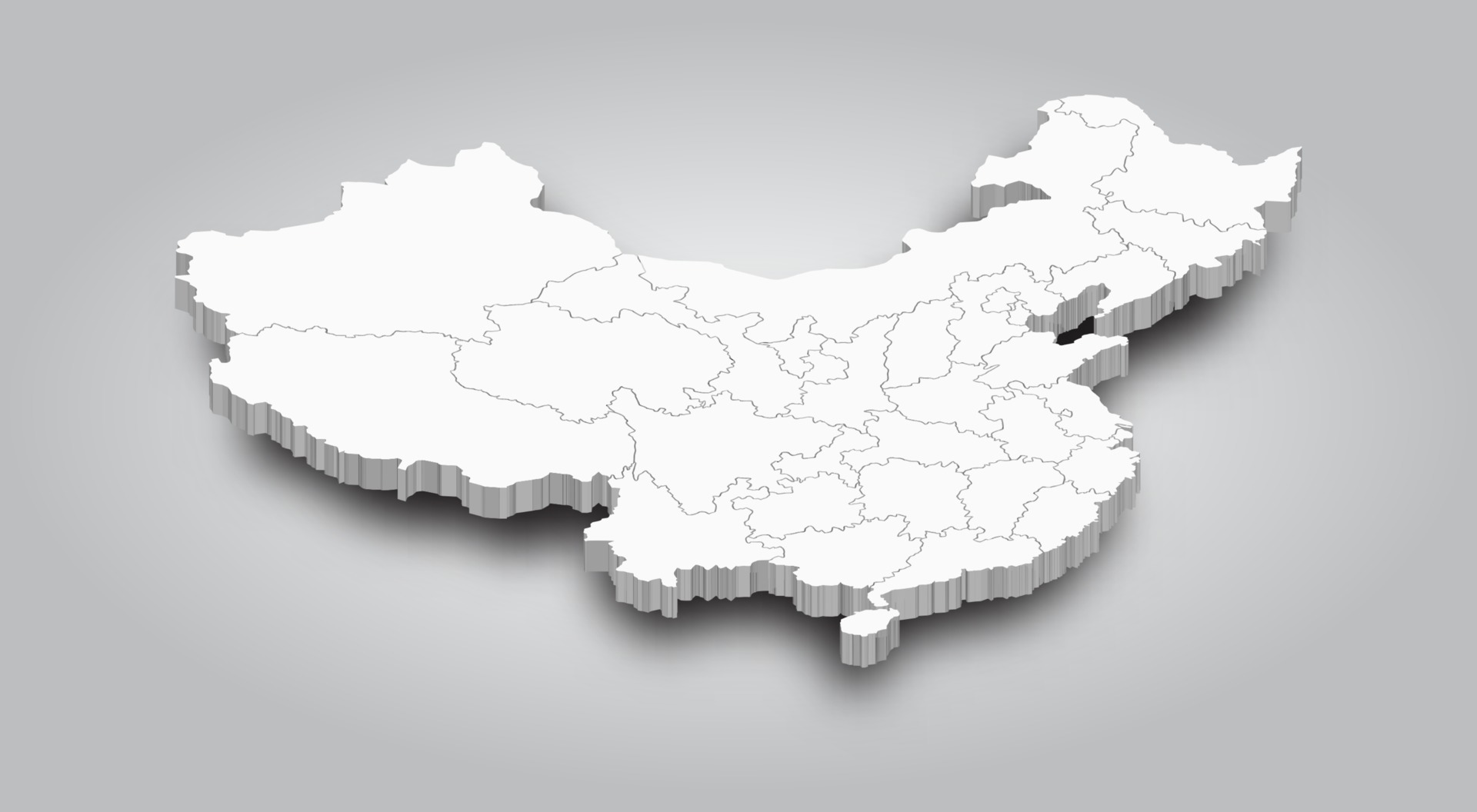 3D Map of China and province with shadow on gradient gray color ...