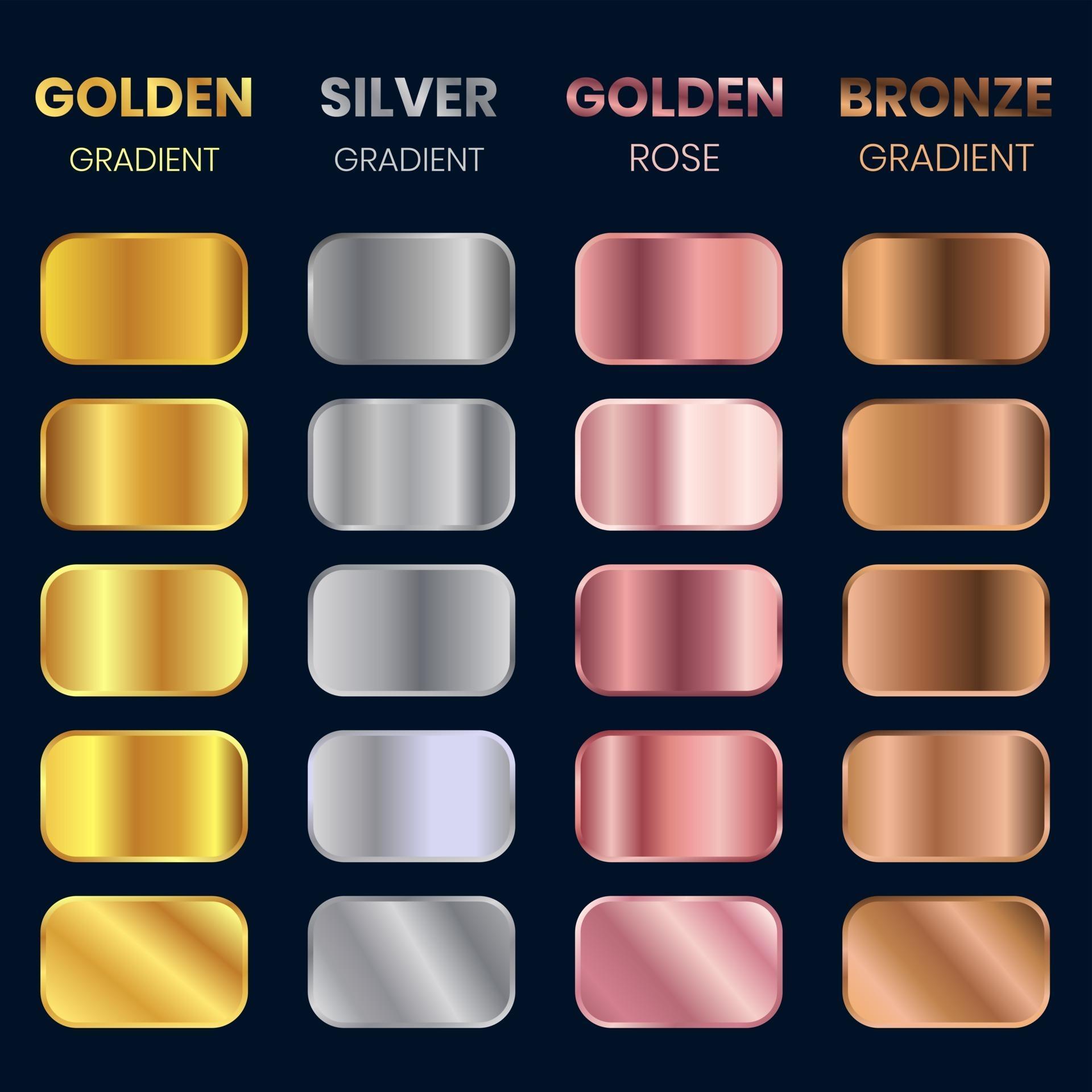 Gradient Swatches set, Collection Of Golden Gradient, Silver Gradient ...