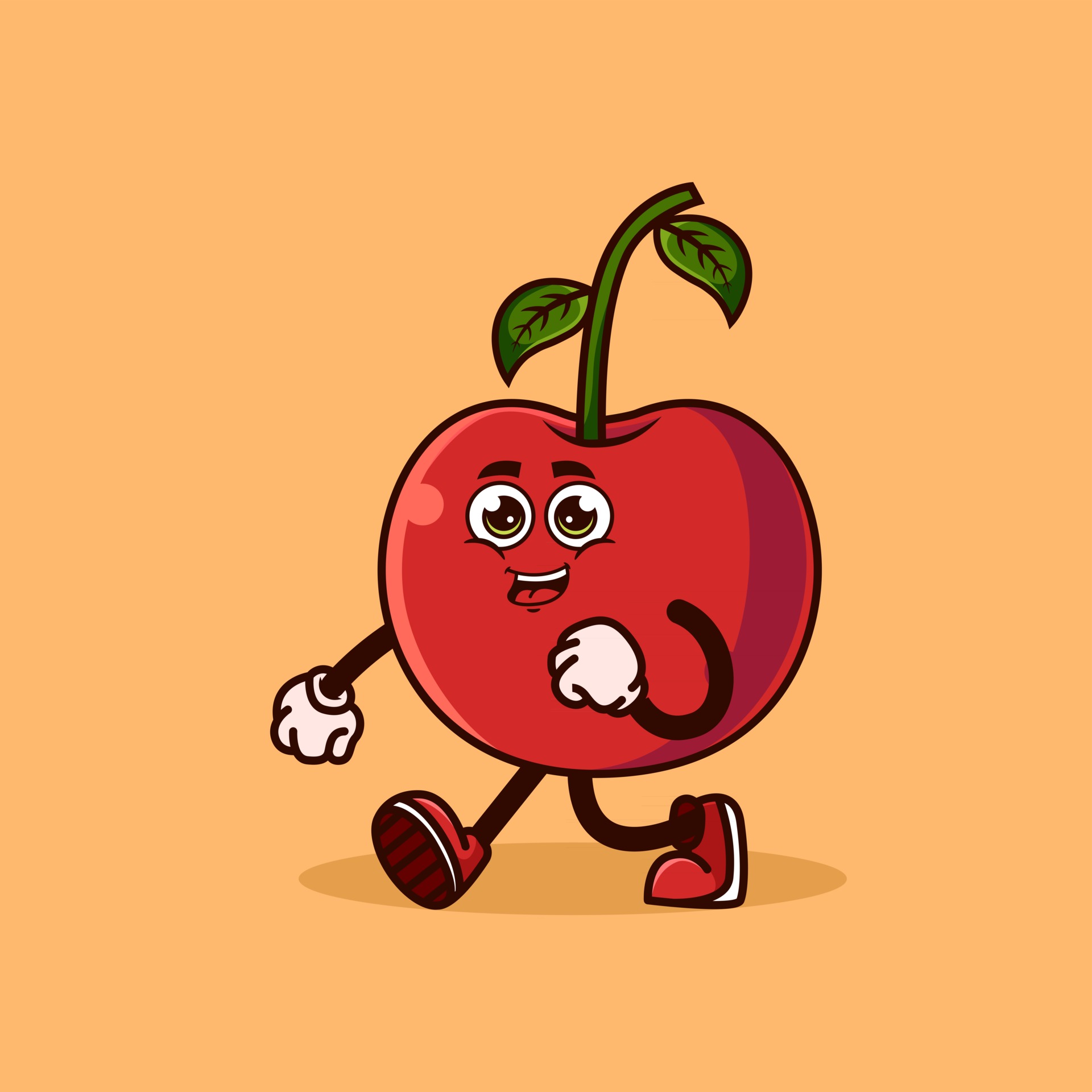 Cute Cherry Fruit Character Walking With Happy Face Fruit Character Icon Concept Isolated Flat
