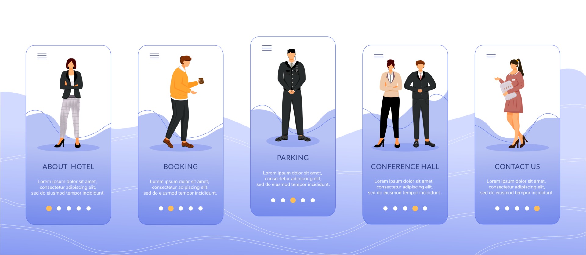 Hotel Accomodation Onboarding Mobile App Screen Vector Template