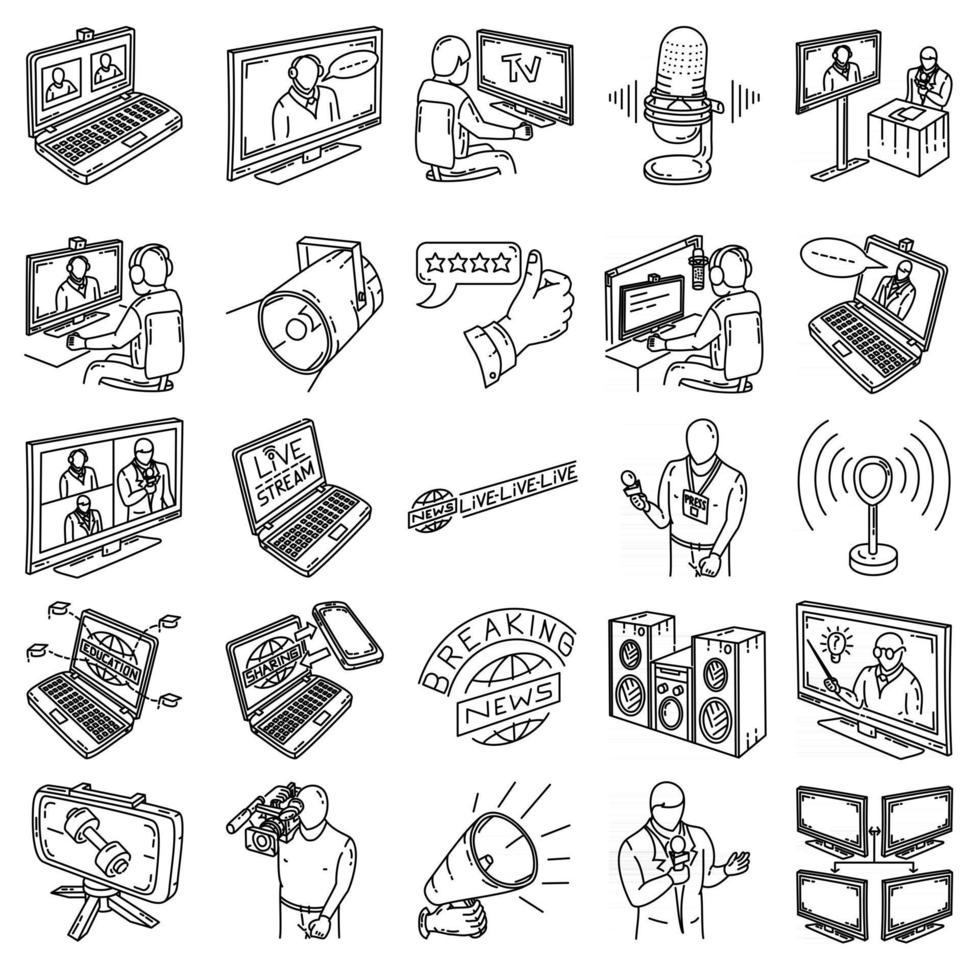 Broadcasting - 2 Set Icon Vector. Doodle Hand Drawn or Outline Icon ... Broadcasting - 2 Set Icon Vector. Doodle Hand Drawn or Outline Icon ...