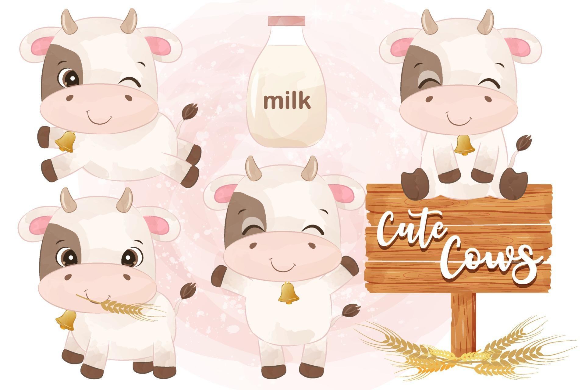 Cute little cows collection in watercolor 2764138 Vector Art at Vecteezy