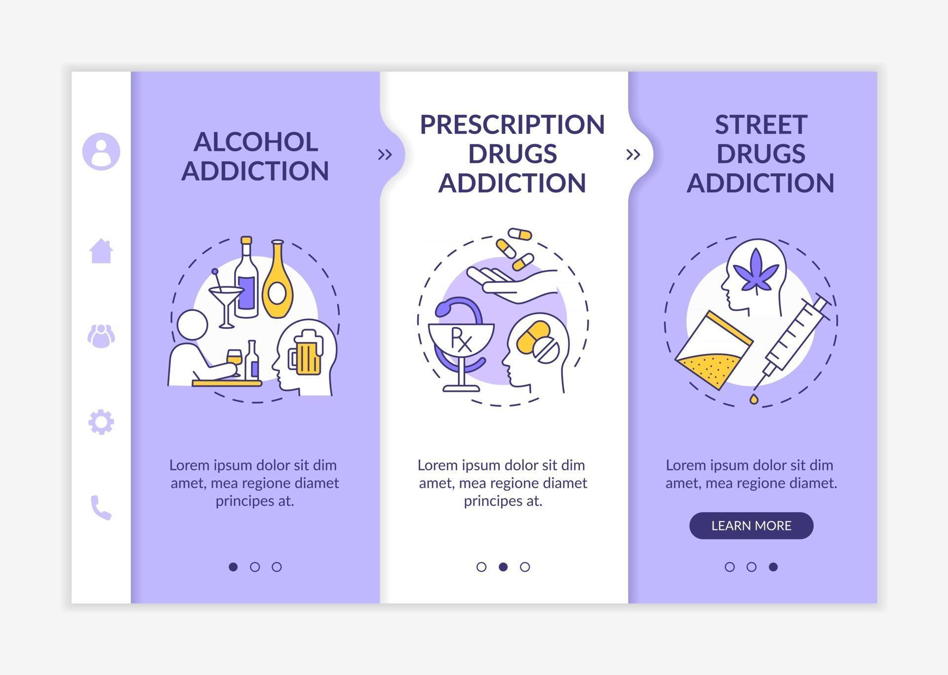 Addiction Types Onboarding Vector Template Responsive Mobile Website With Icons Web Page