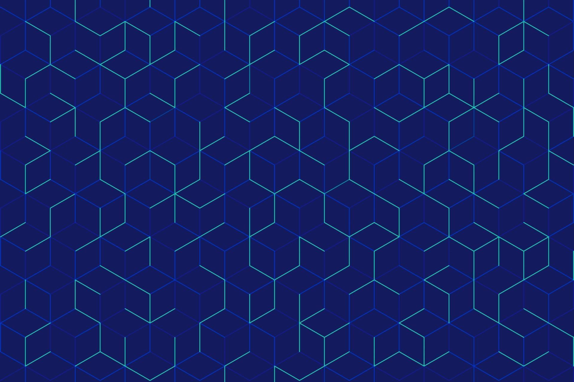 Abstract Green Cube Pattern On Dark Blue Background Modern Lines
