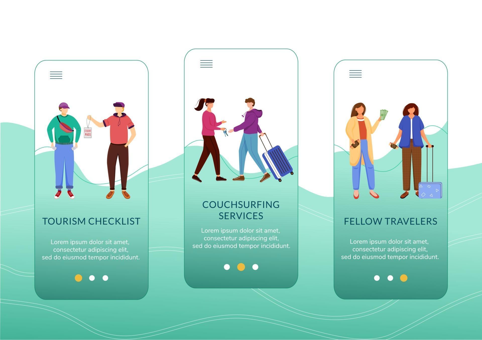 Budget Tourism Onboarding Mobile App Screen Vector Template