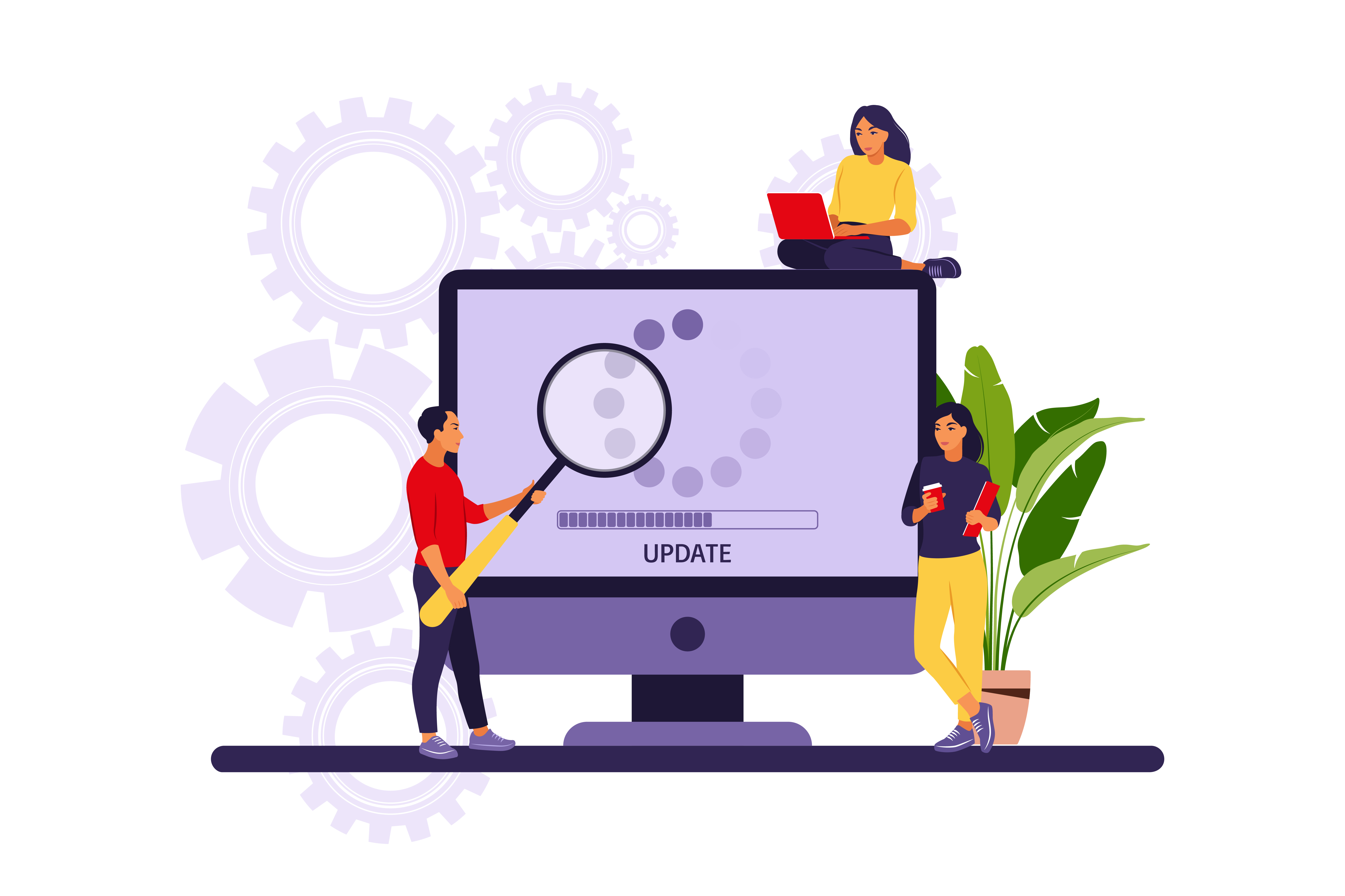 Update Concept Programmers Upgrading Operation System Of Computer Vector Illustration Flat