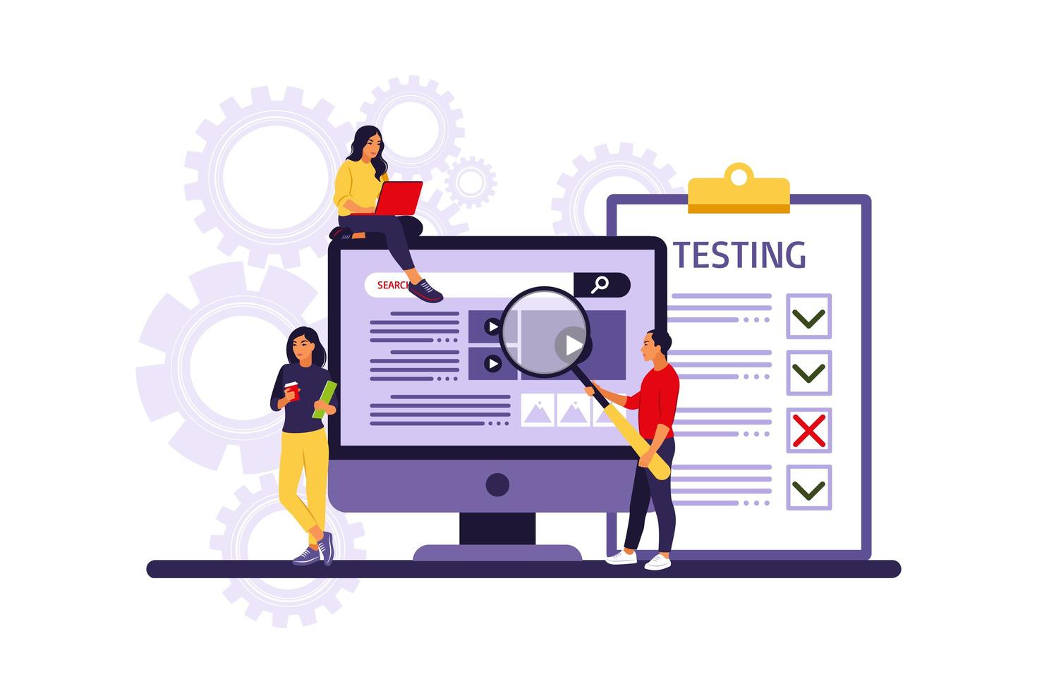 People Testing Software Fixing Bugs In Hardware Device Application Test And It Service Concept