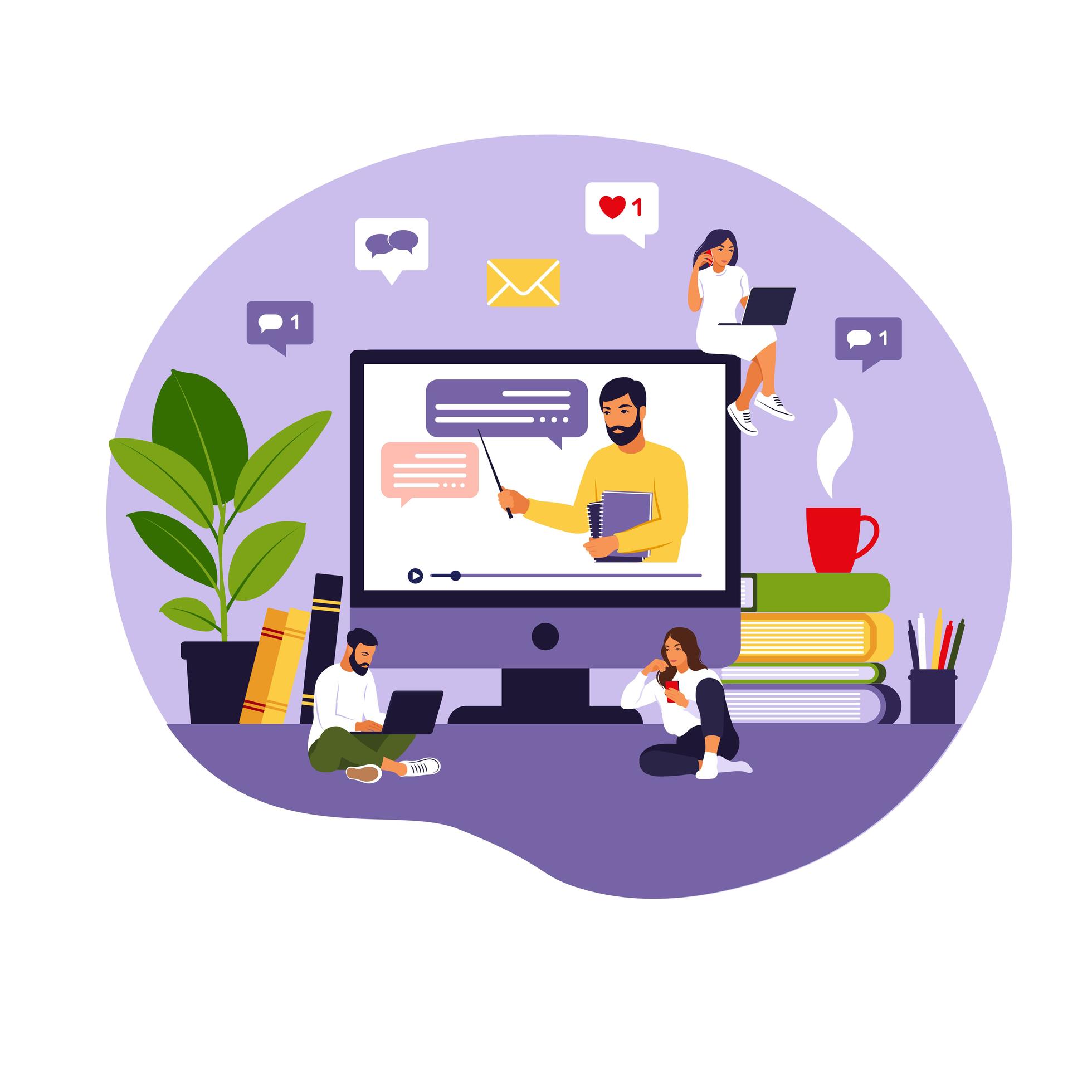 Online learning concept. Teacher at chalkboard, video lesson. Distance ... Online learning concept. Teacher at chalkboard, video lesson. Distance ...