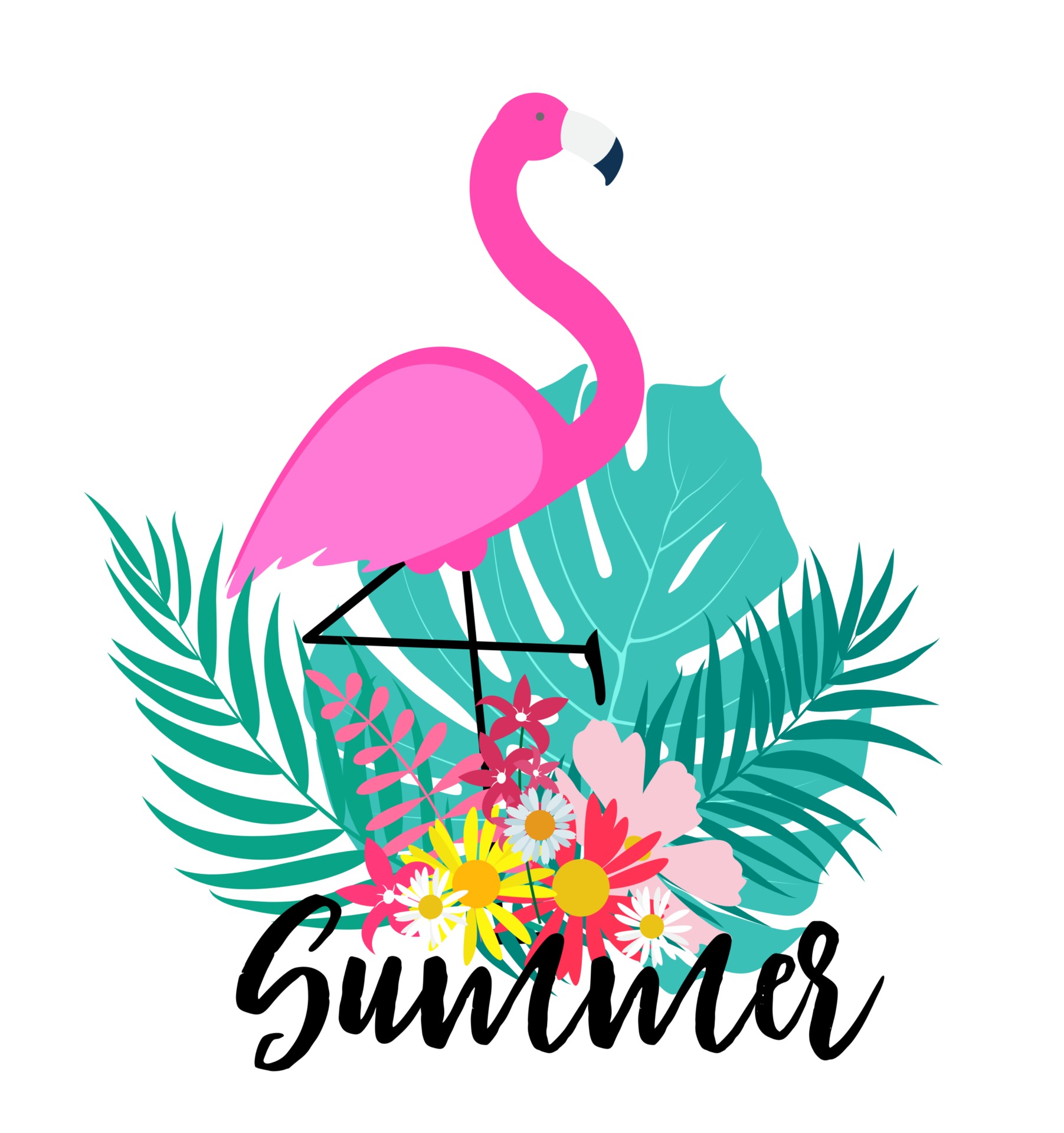 Cute Pink Flamingo Summer Background Vector Illustration 2785666 Vector ...