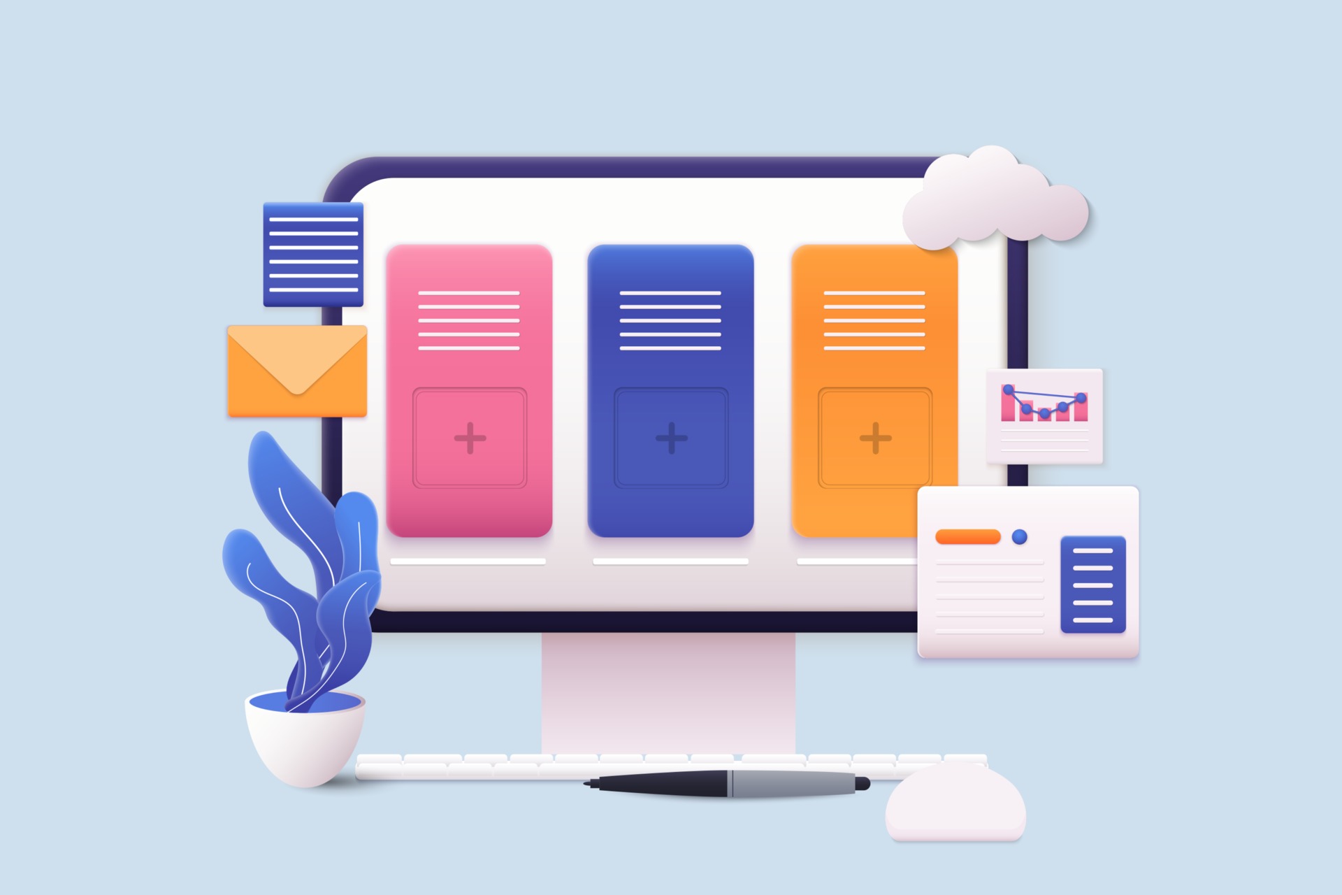 stock vector computer display with vector design program 3d web vector ...