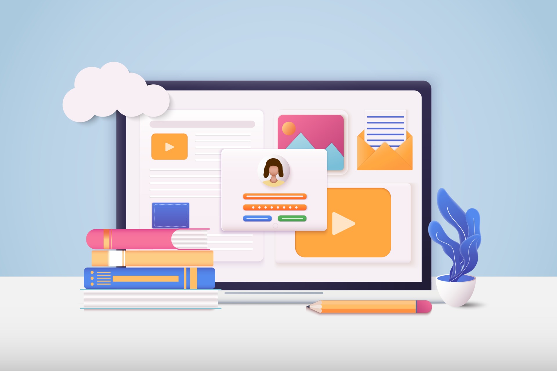 3d Web Illustrations Computer And Account Login And Password Form Page On Screen Sign In To