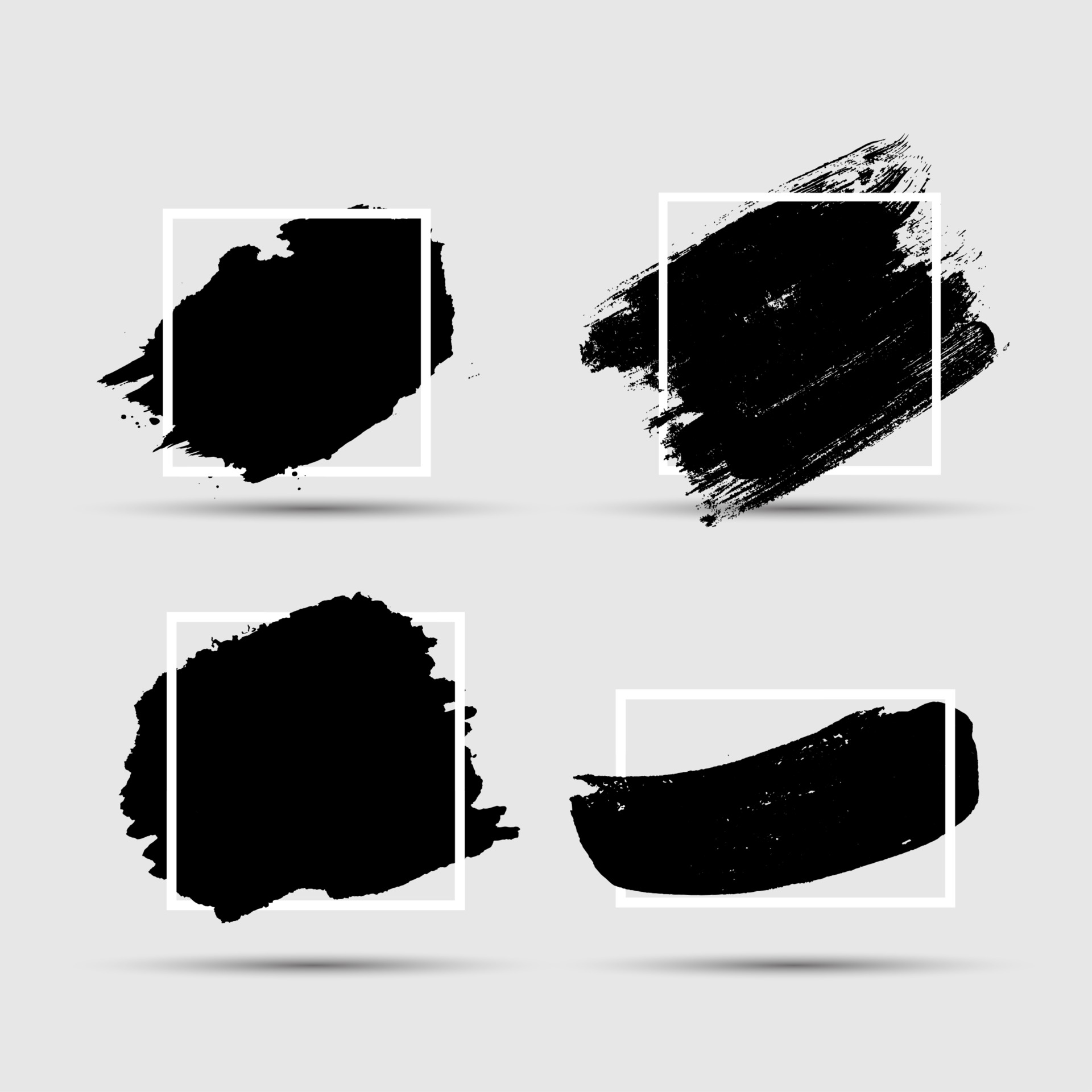 Grunge Brush paint ink stroke with square frame backgrounds set. Vector ...