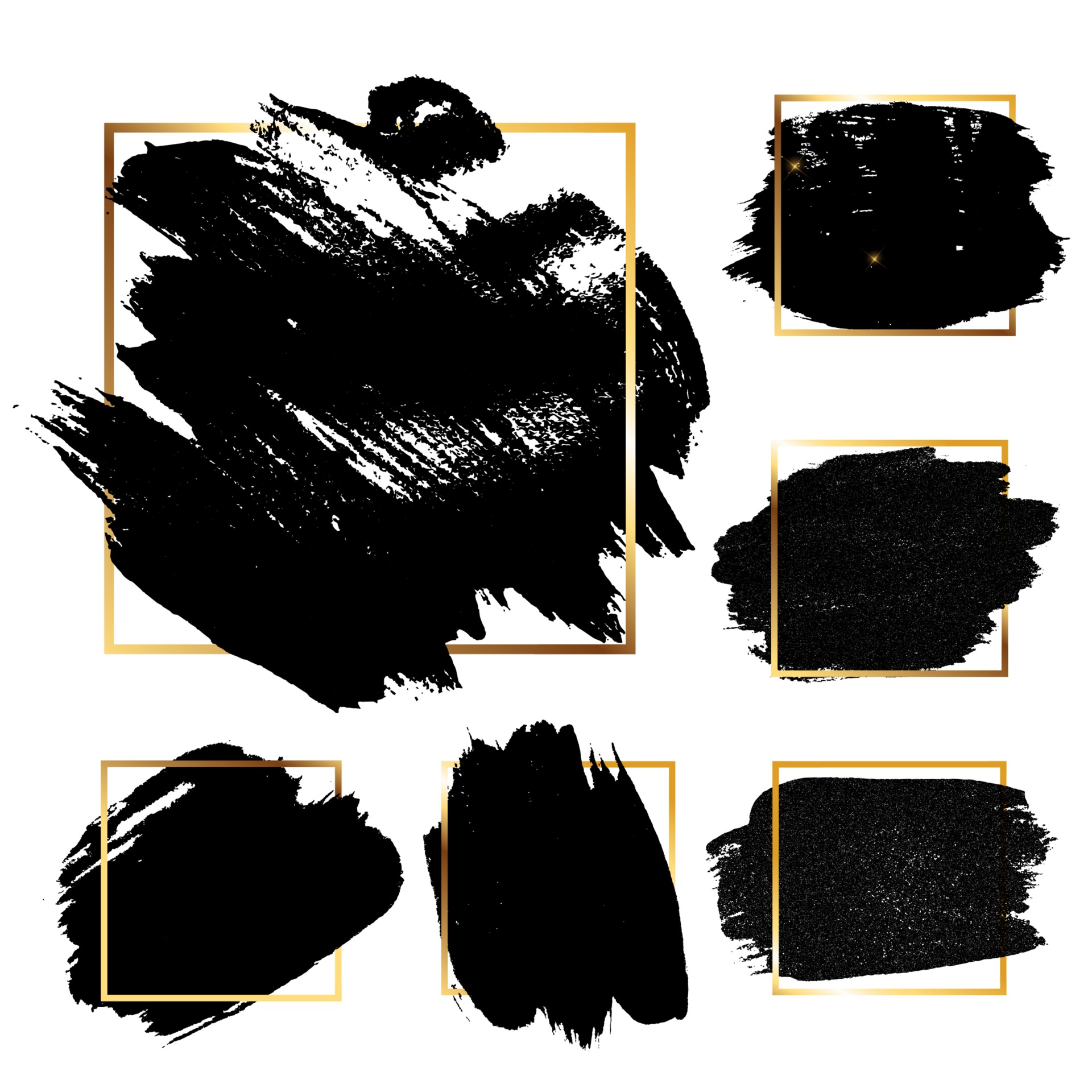 Black Grunge Brush paint ink stroke with square frame backgrounds set ...