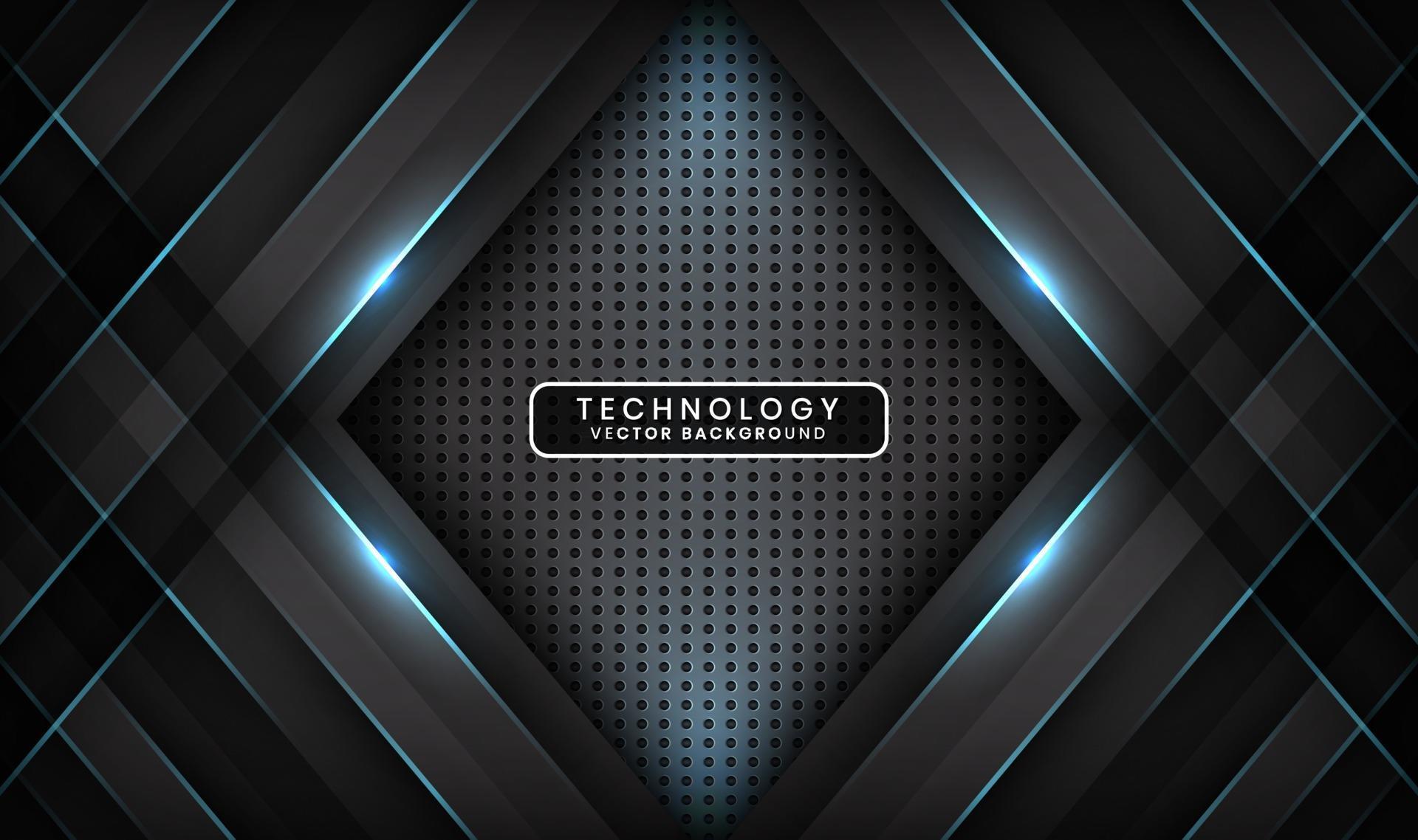 Abstract 3d Black Techno Background Overlap Layers On Dark Space With Blue Light Line Effect