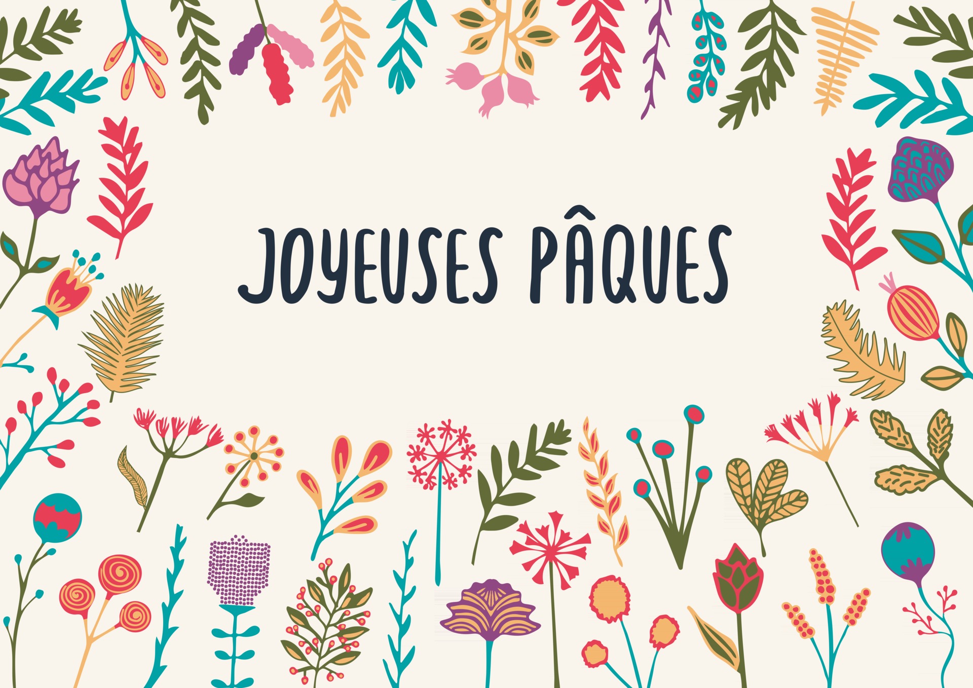 French Easter greeting card Joyeuses Paques with hand drawn lettering ...