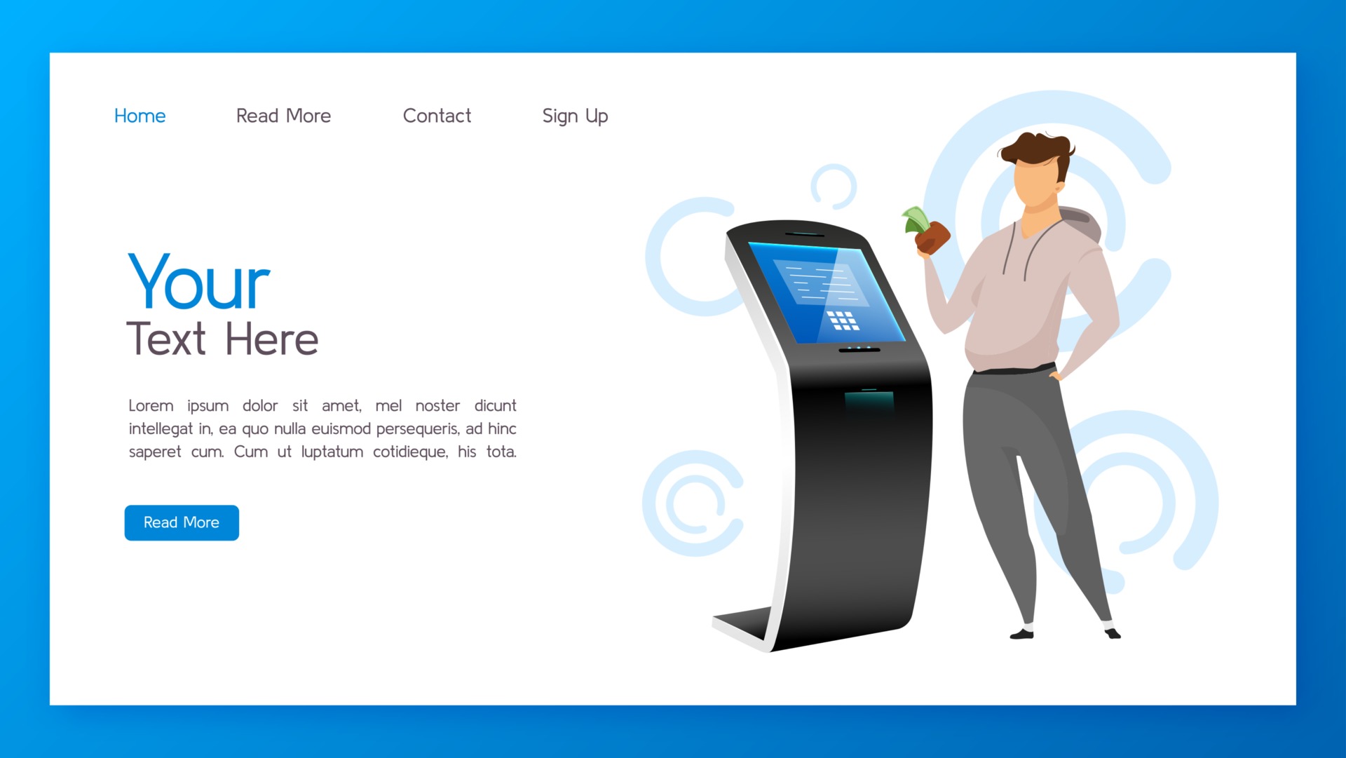 Bank terminal landing page vector template. Cash operation website ...