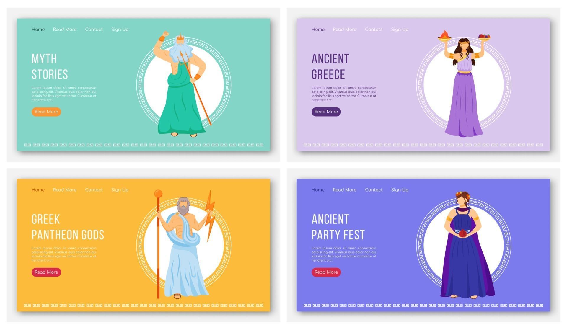 Ancient cultures landing page vector template set. Myths and legends ...