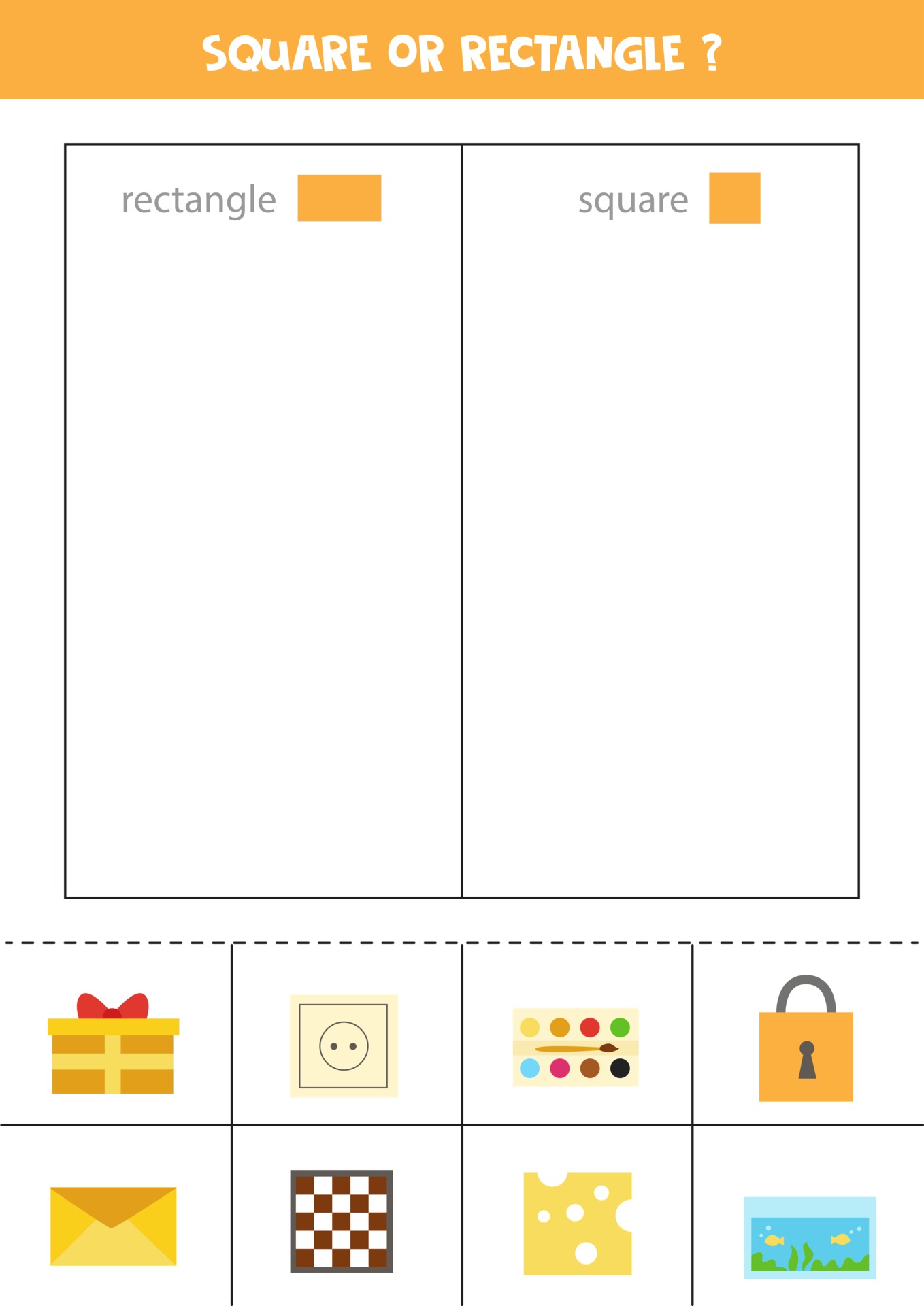 Rectangle or square. Sort pictures into columns. Geometrical shapes. 2831186 Vector Art at Vecteezy