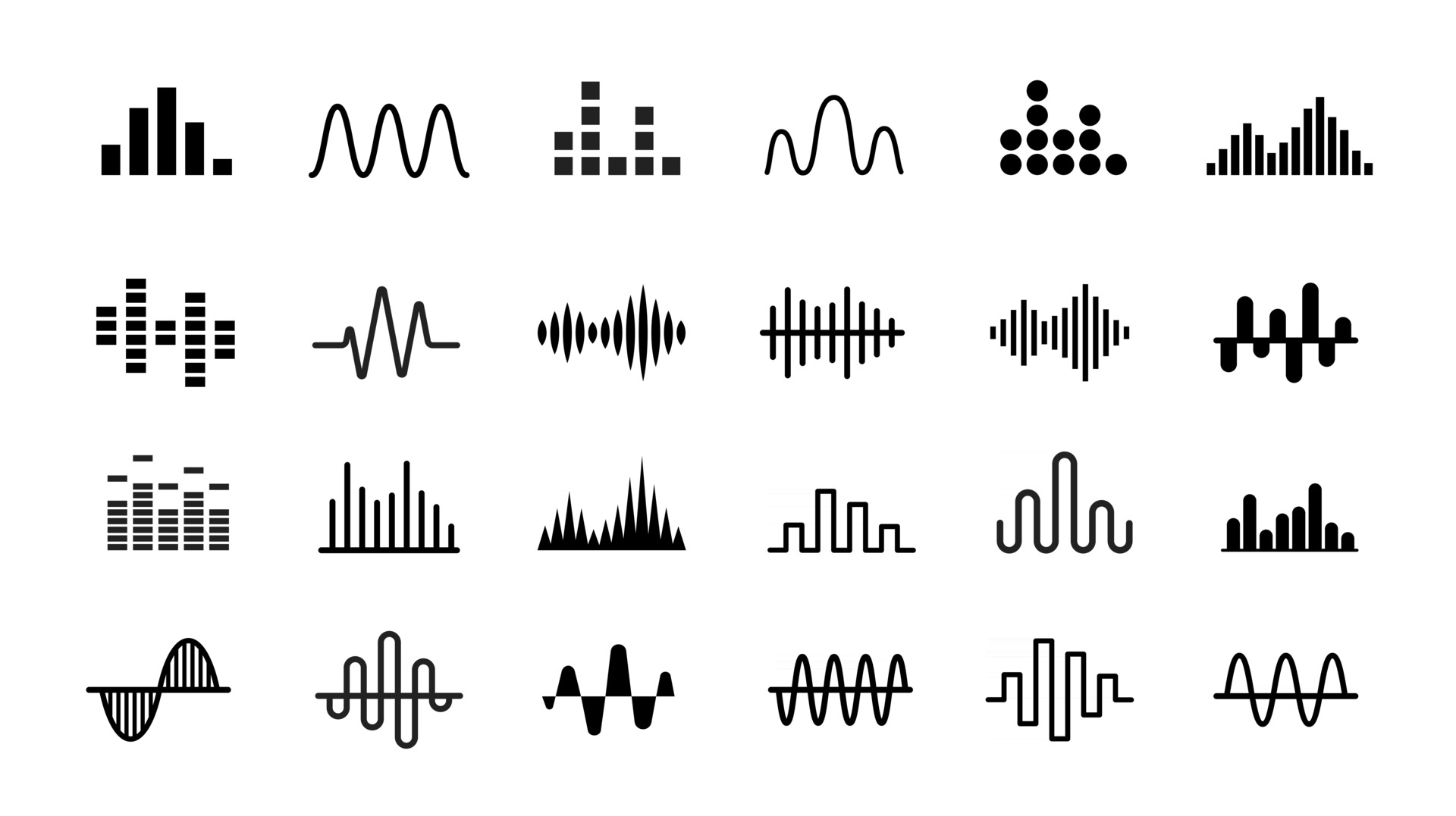 Set Of Radio Wave Icons Monochrome Simple Sound Wave On White Background Isolated Vector