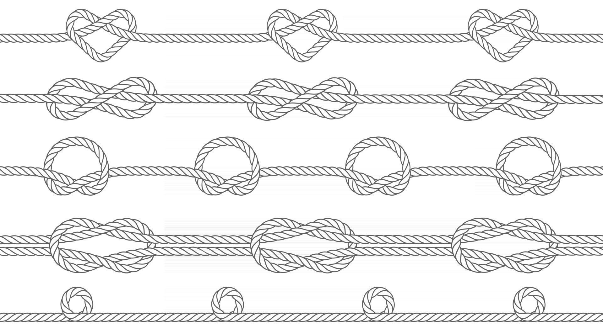 Seamless texture of ropes with knots. Knots of a circle, infinity and ...