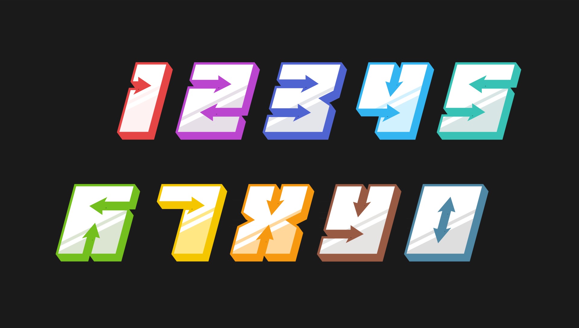 Number Colourful Set In 3d Italic Vintage Style With Arrows In Speedy number-colourful-set-in-3d-italic-vintage-style-with-arrows-in-speedy