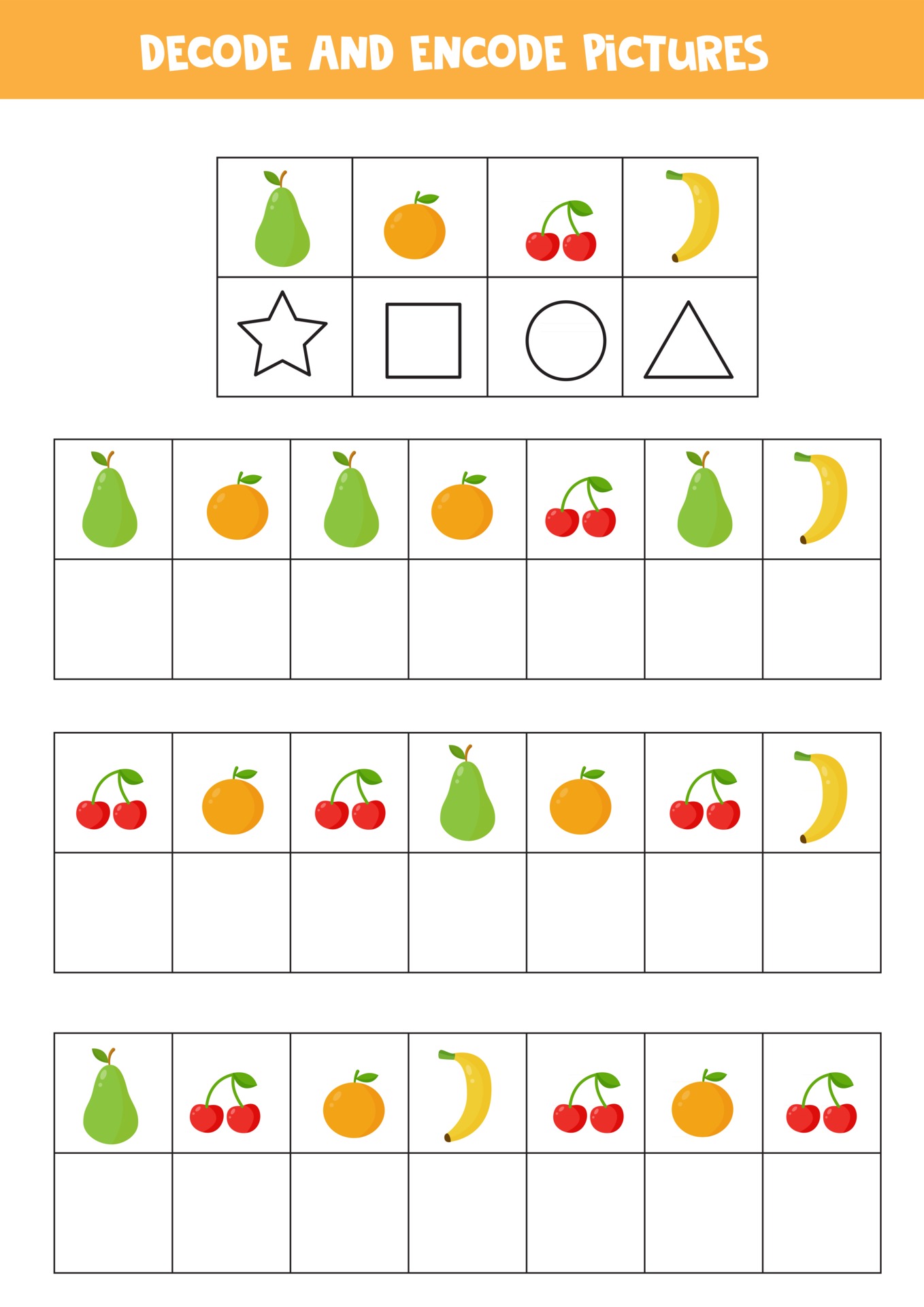Decode and encode pictures. Write the symbols under pictures. 2848052 ...