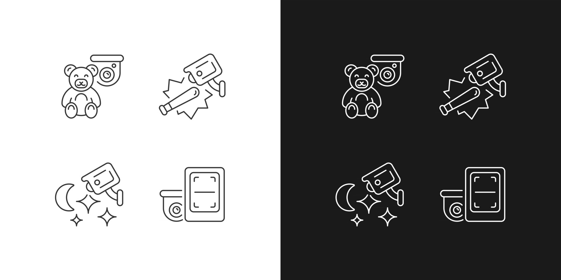 Security Monitoring Solution Linear Icons Set For Dark And Light Mode