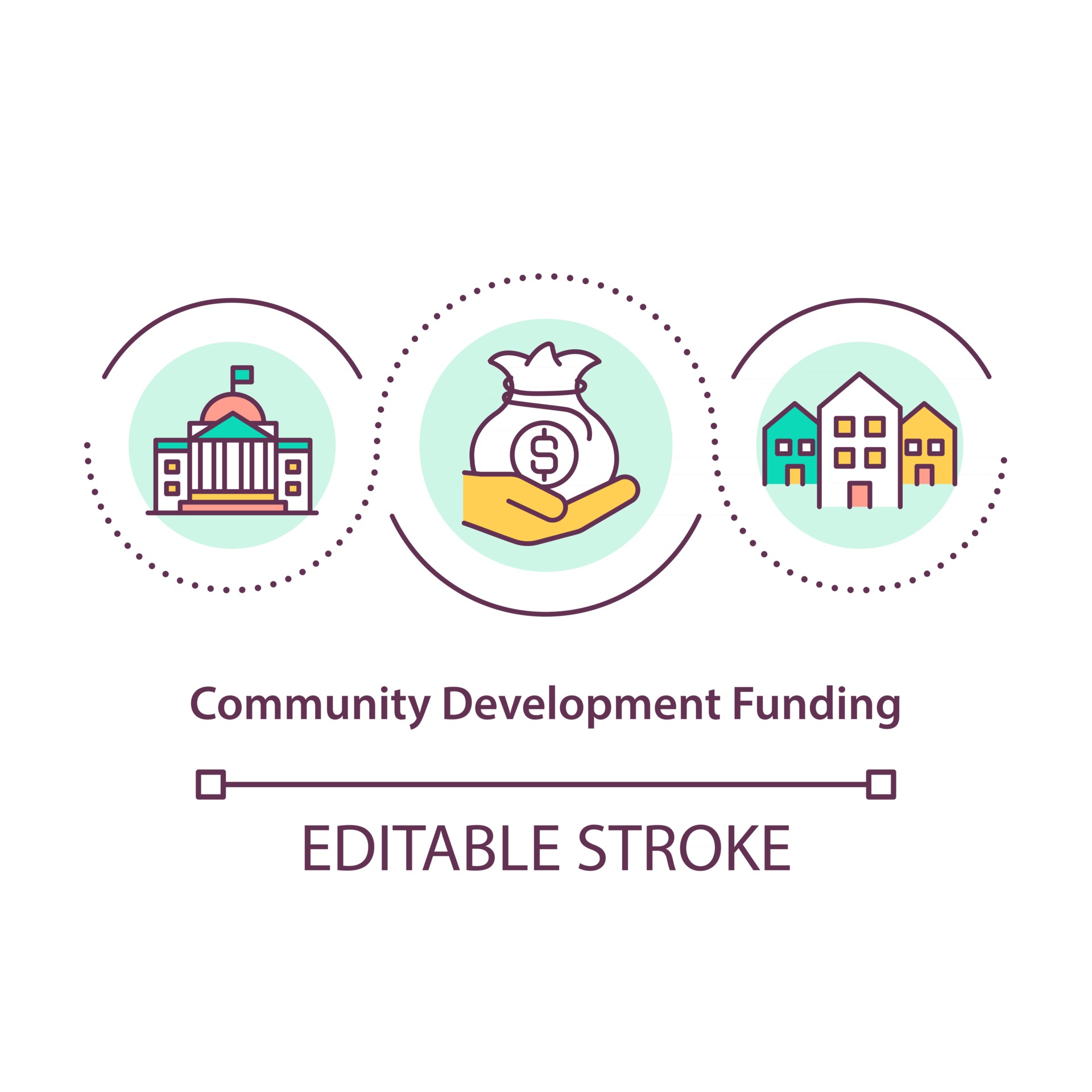 Community development funding concept icon. Money for improving social ...