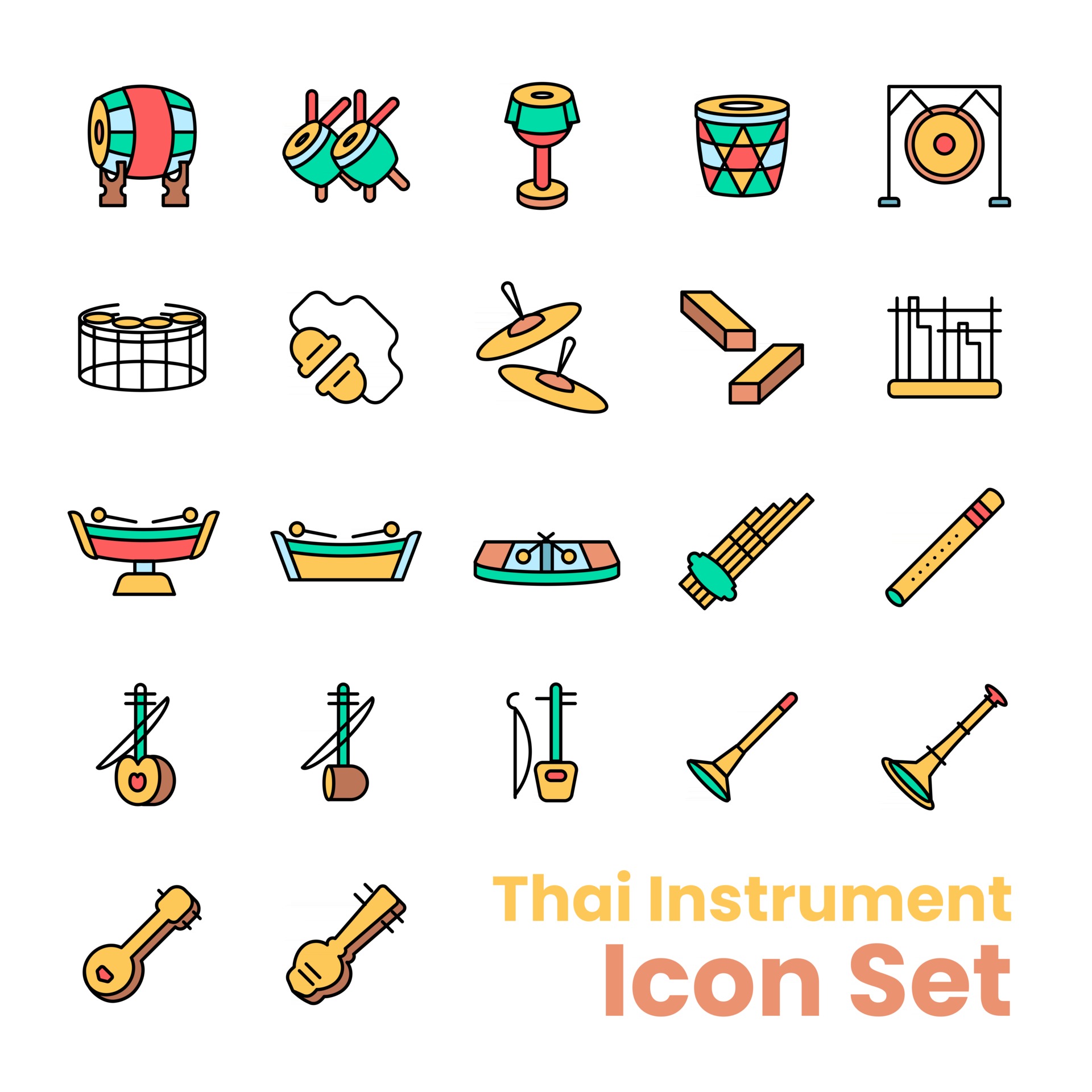 Thai Musical Instruments Linear Icons Set 2852033 Vector Art At Vecteezy