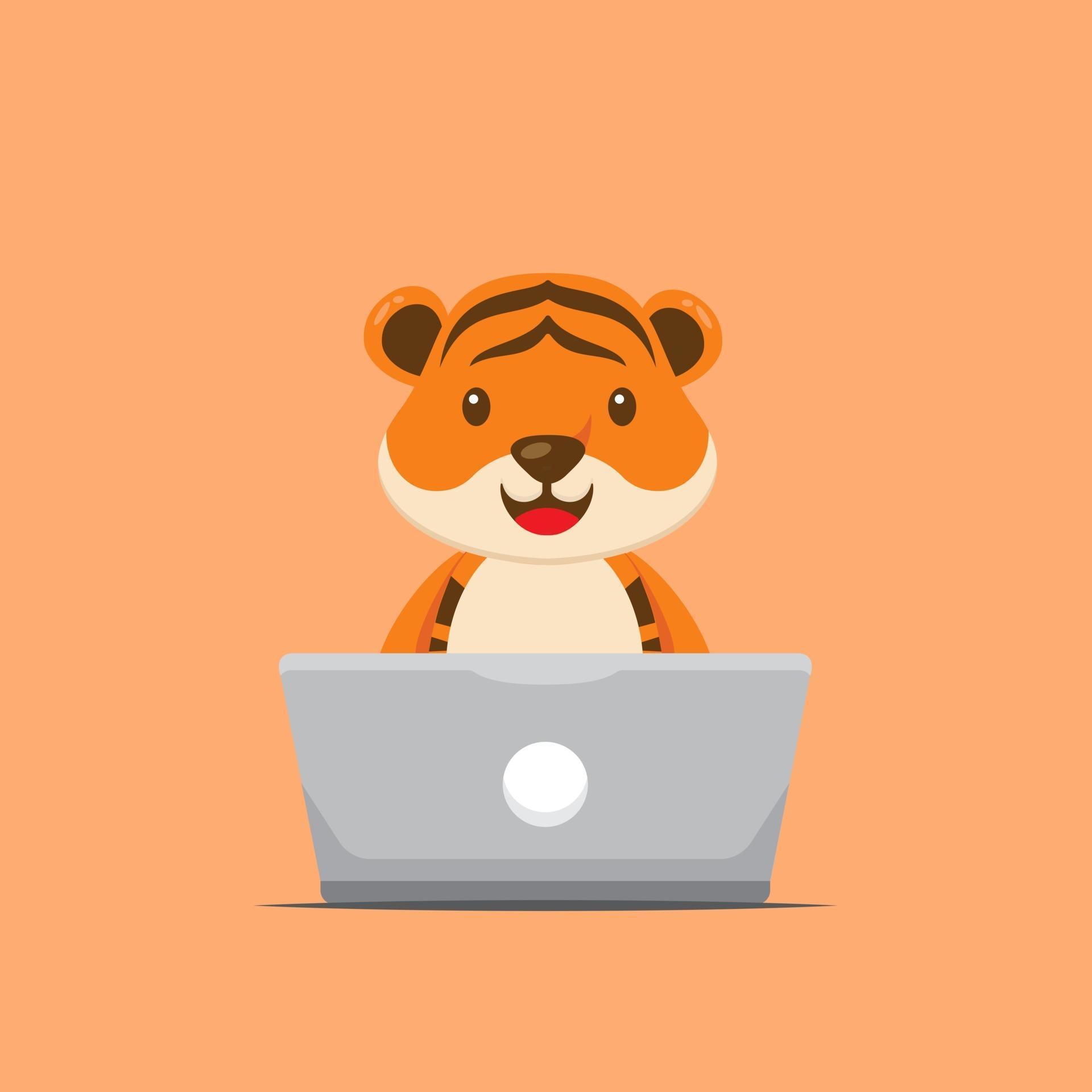 Cute Tiger Working with Laptop 2852169 Vector Art at Vecteezy