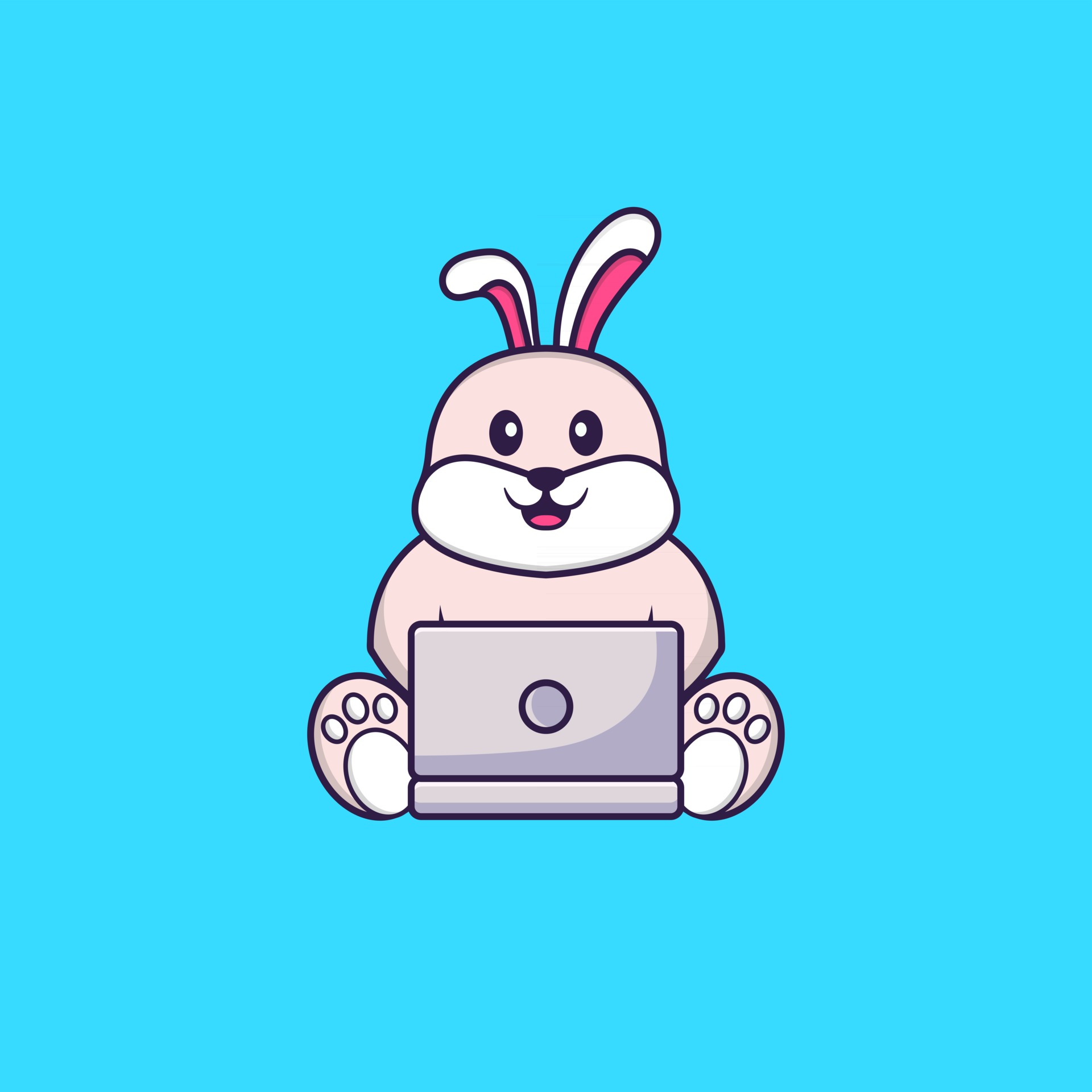 Cute rabbit using laptop. Animal cartoon concept isolated. Can used for ...