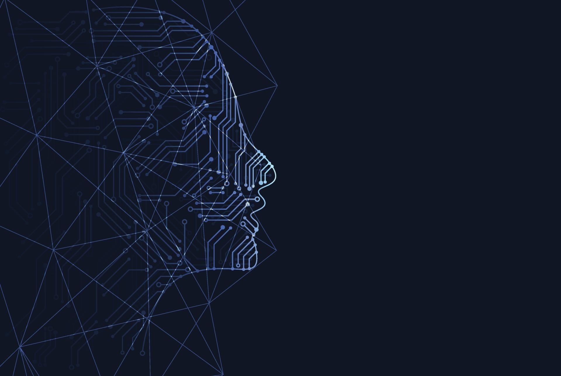 Artificial intelligence. Abstract geometric Human head outline with circuit board. Technology ...