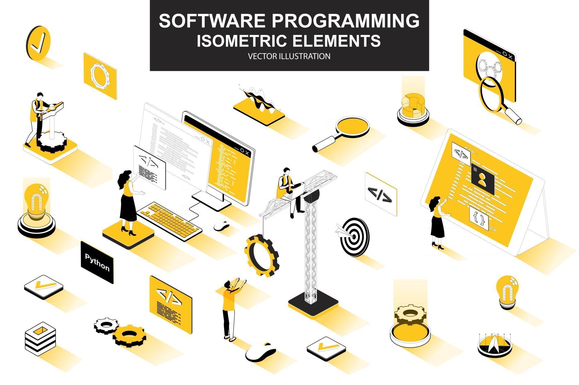 Software programming bundle of isometric elements 2863906 Vector Art at ...